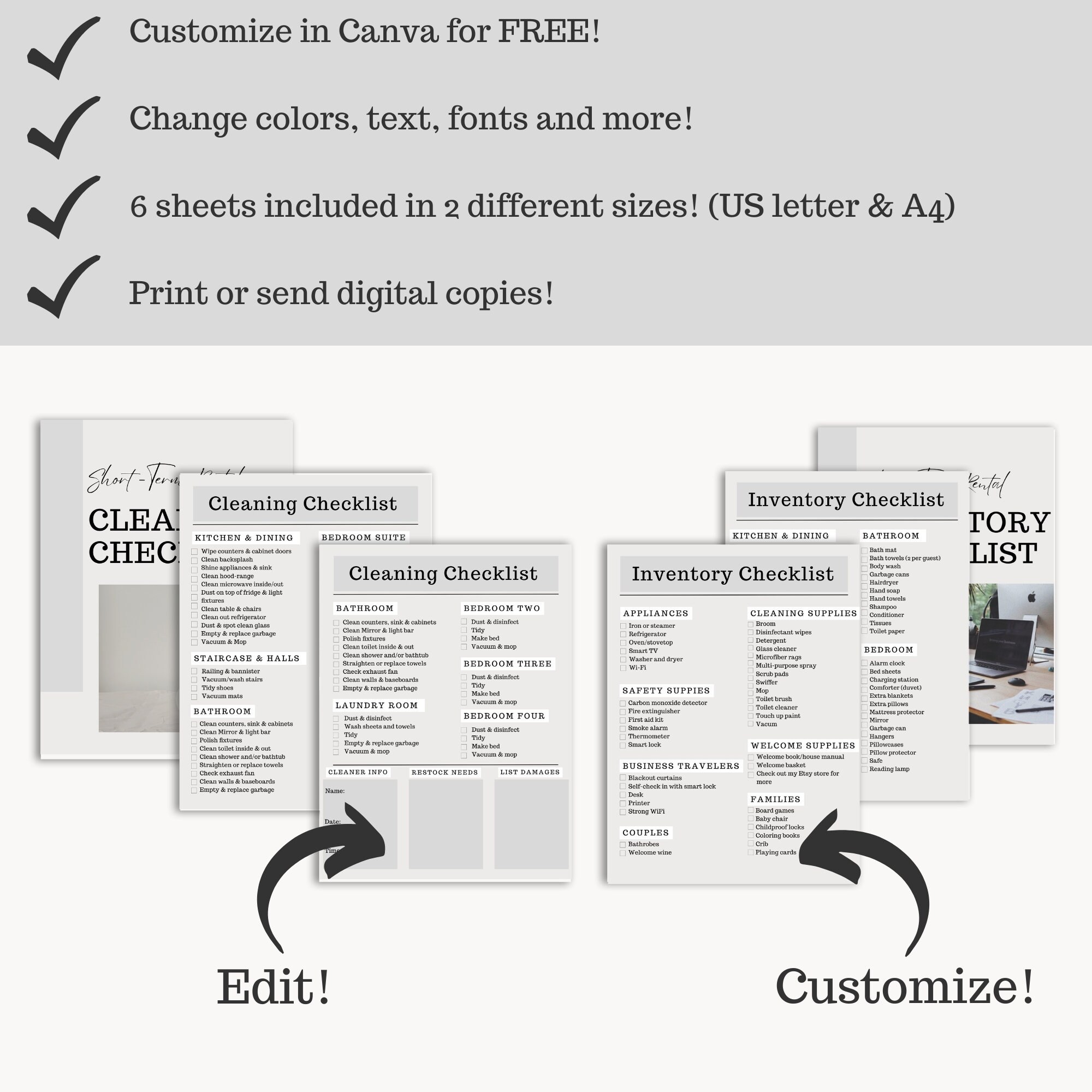 Airbnb Checklist Bundle Pack Airbnb Cleaning Checklist - Etsy