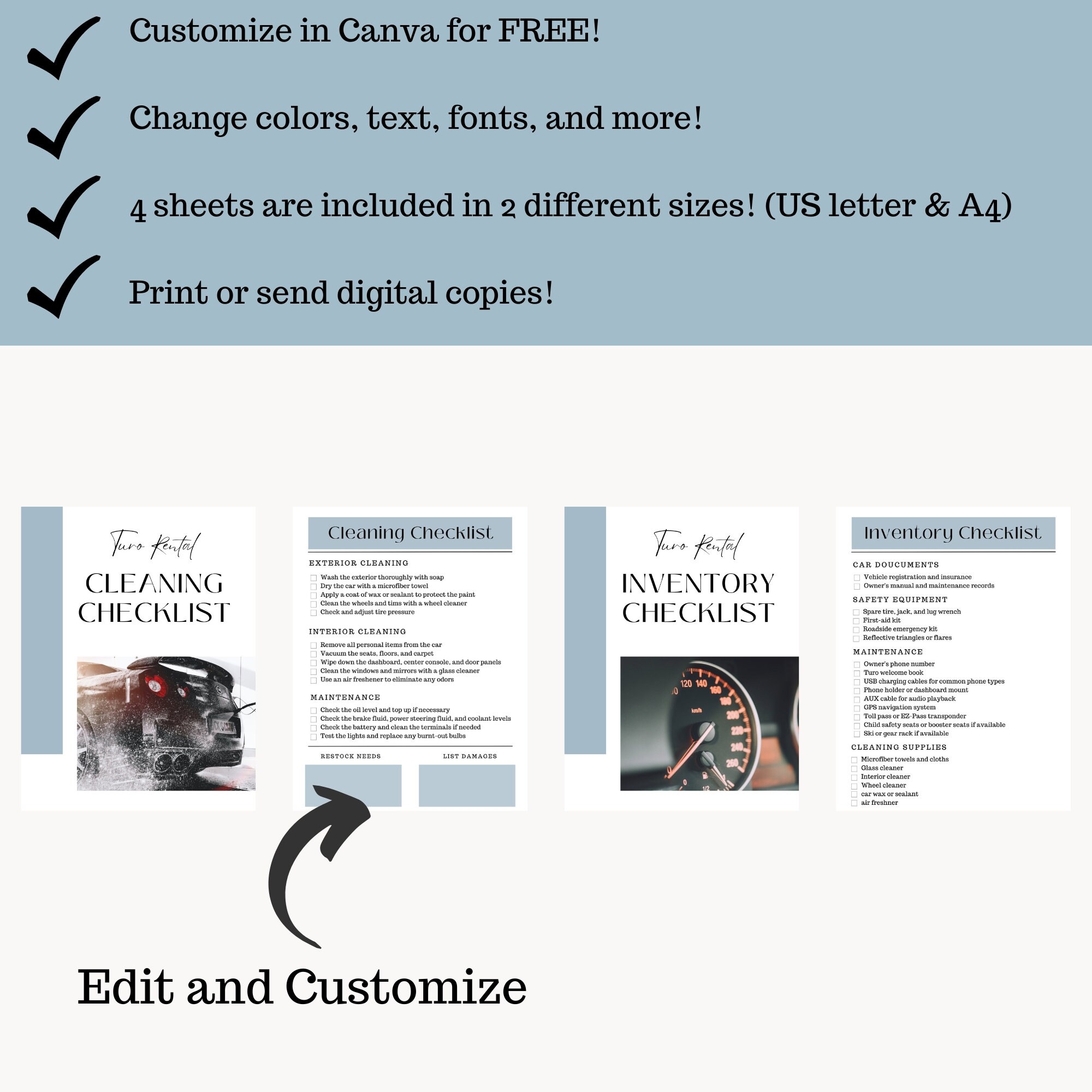 Turo Rental Checklist Bundle, Turo Cleaning Checklist, Turo Inventory ...