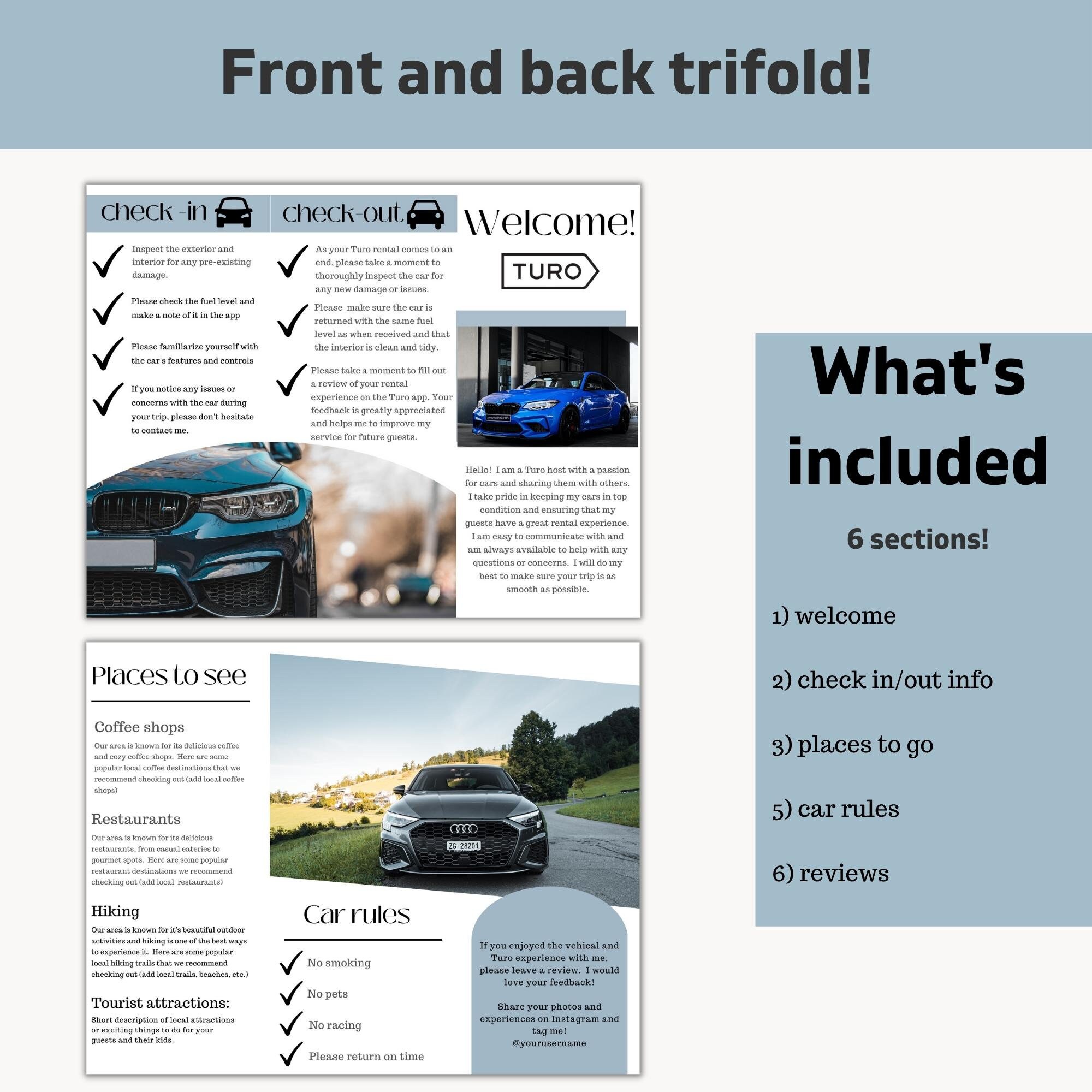 Turo Welcome Book, Car Rental Guidebook, Digital Welcome Brochure, Turo ...