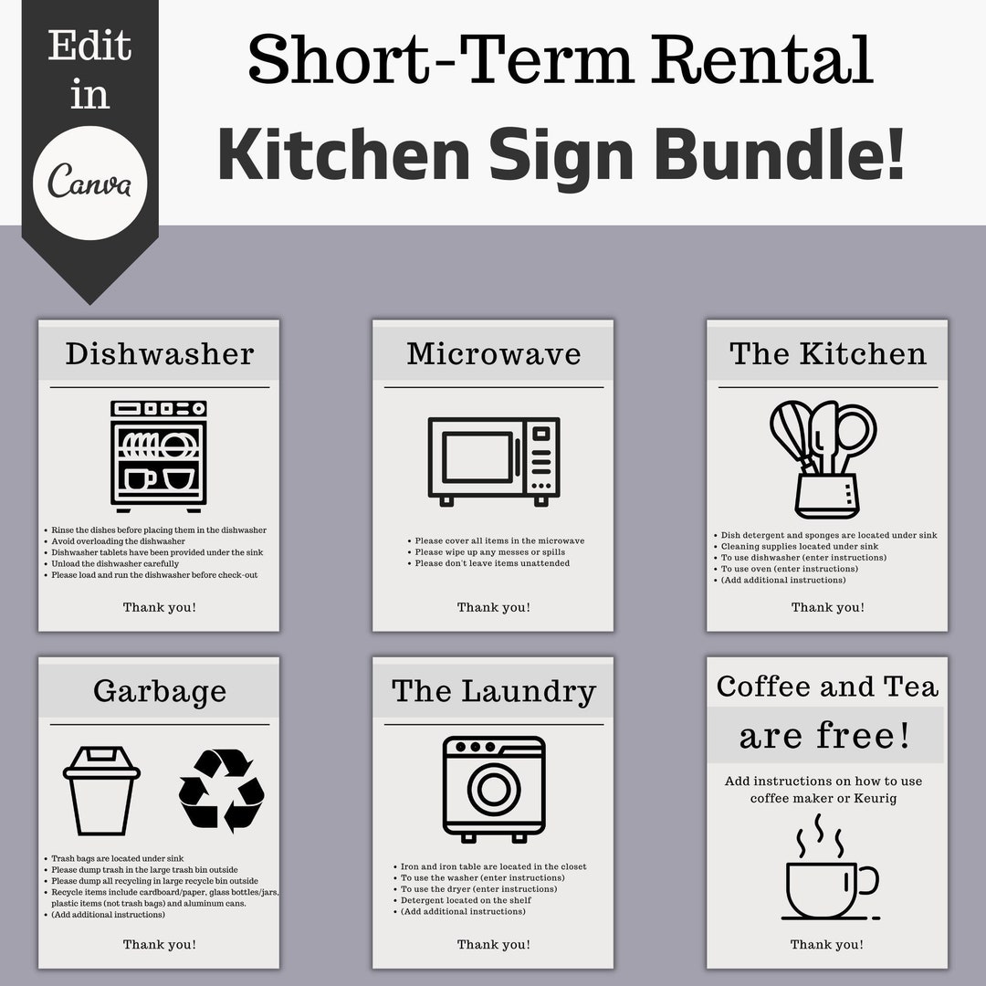 Airbnb Kitchen Sign Bundle, Airbnb Signage, House Rule Signs, Vacation ...