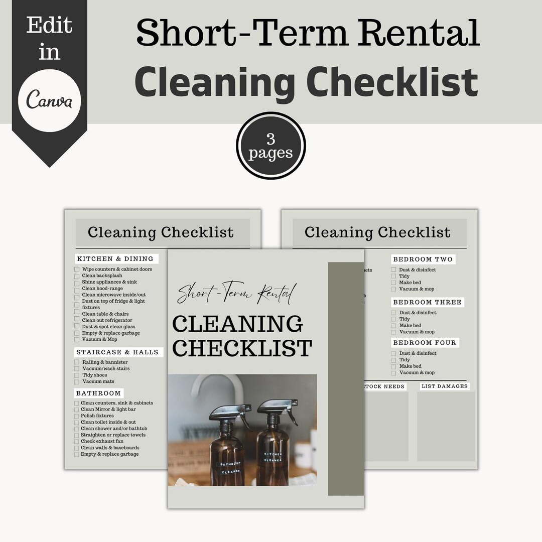 Short-term Rental Cleaning Checklist, Vacation Home Checklist, Editable ...