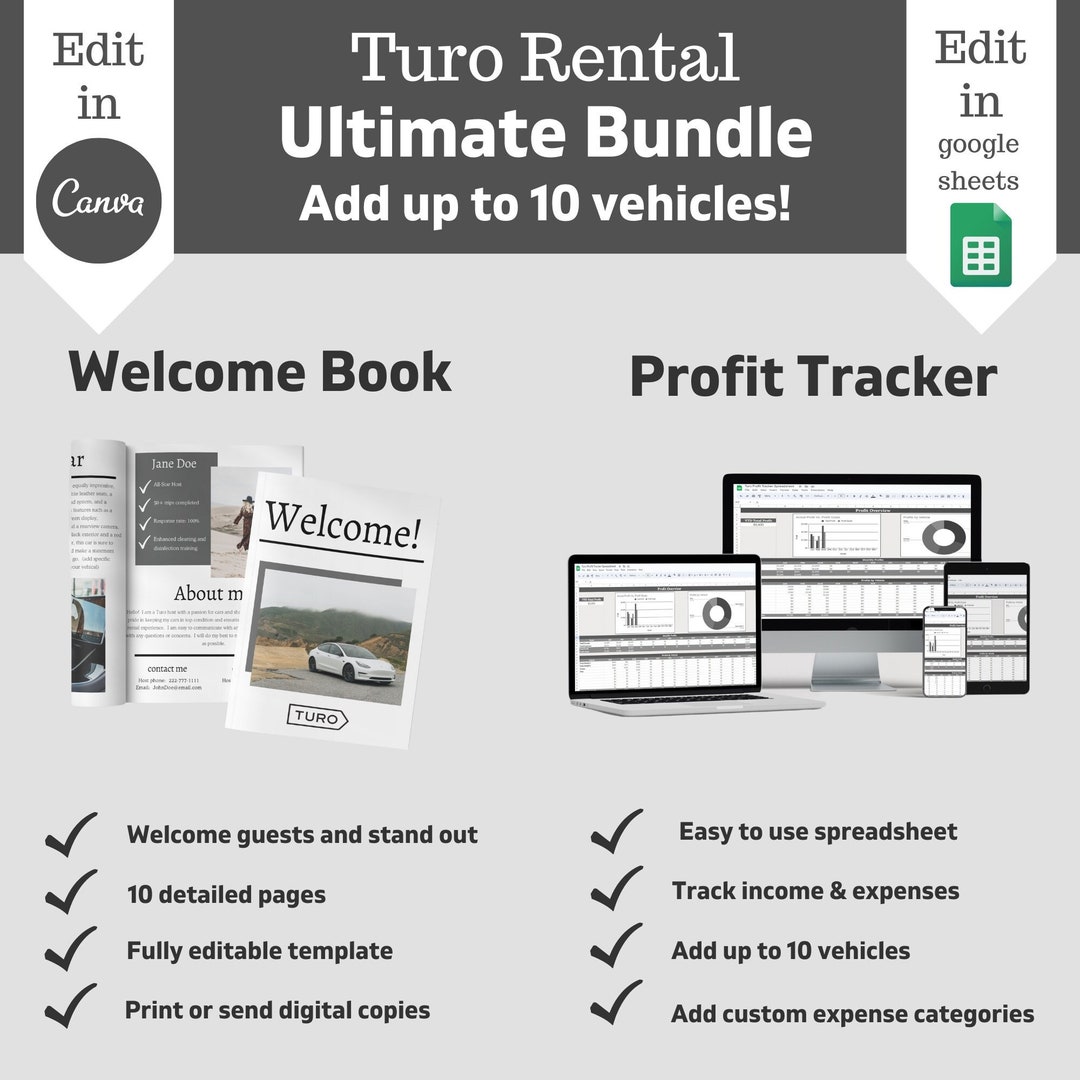 Turo Welcome Book & Profit Tracker Bundle, Car Rental Guide Book ...