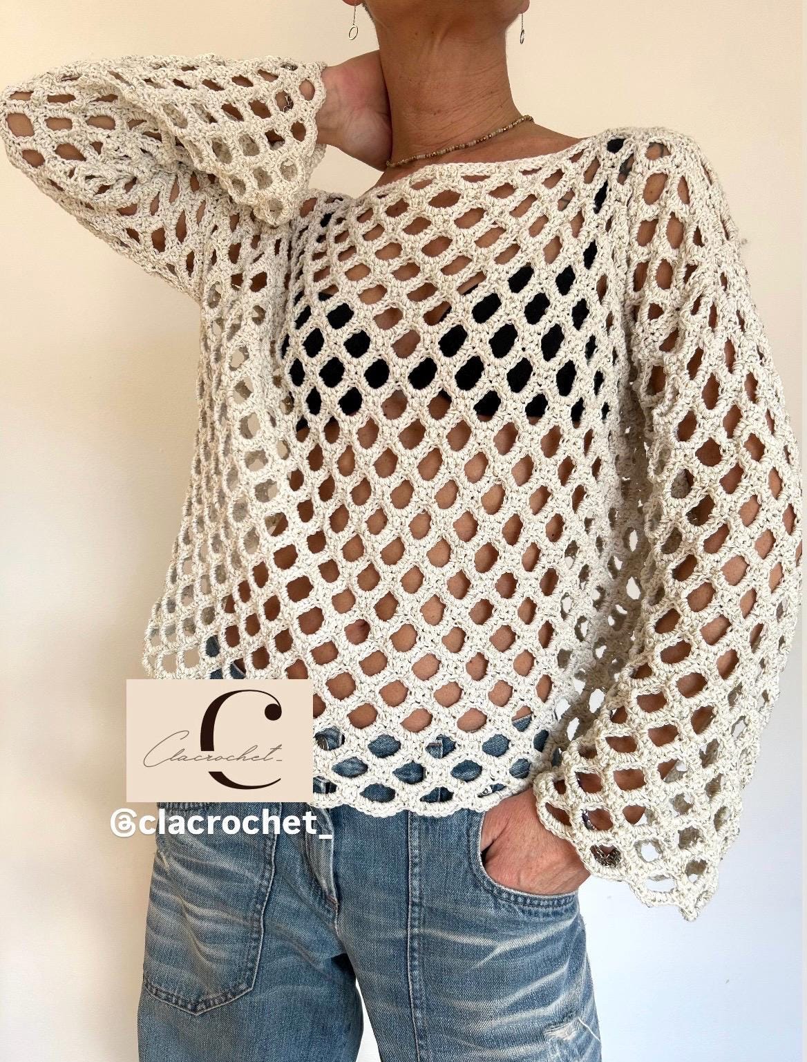 PDF Crochet Pattern + Videos Aura Top, Openwork Top, Mesh Top, Crochet ...