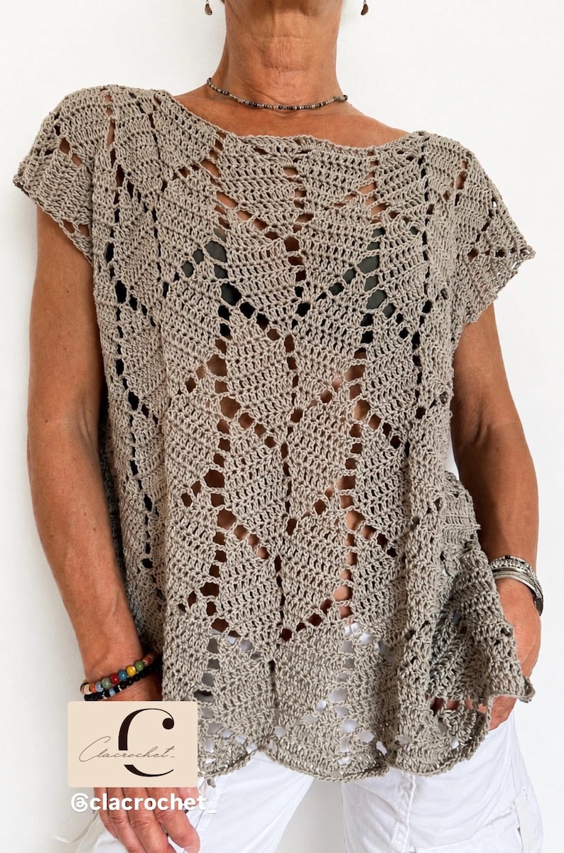 PDF Crochet Pattern + Videos Norah Top, Crochet Top Pattern, Lace Top ...