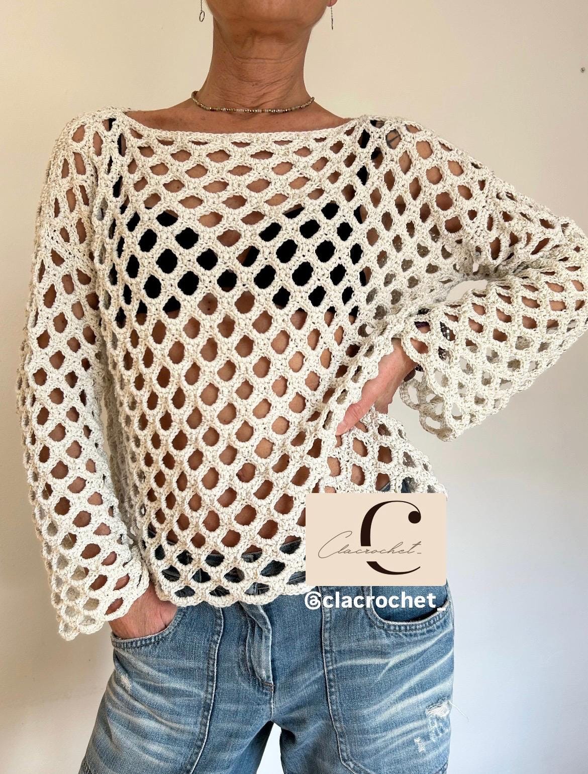 PDF Crochet Pattern + Videos Aura Top, Openwork Top, Mesh Top, Crochet ...