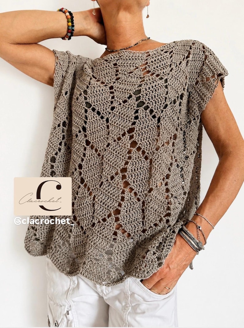 PDF Crochet Pattern + Videos Norah Top, Crochet Top Pattern, Lace Top ...