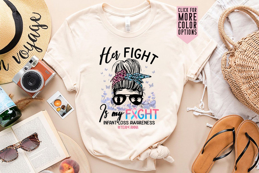 Leopard Messy Bun Infant Loss Awareness Personalized Shirt, Her Fight ...
