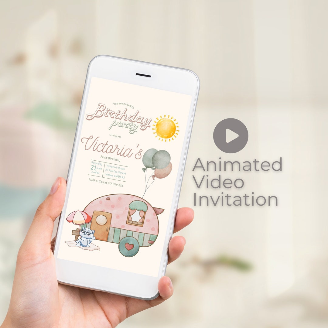 Birthday Video Invitation Girls, Animated First Bday Invite, Beach ...