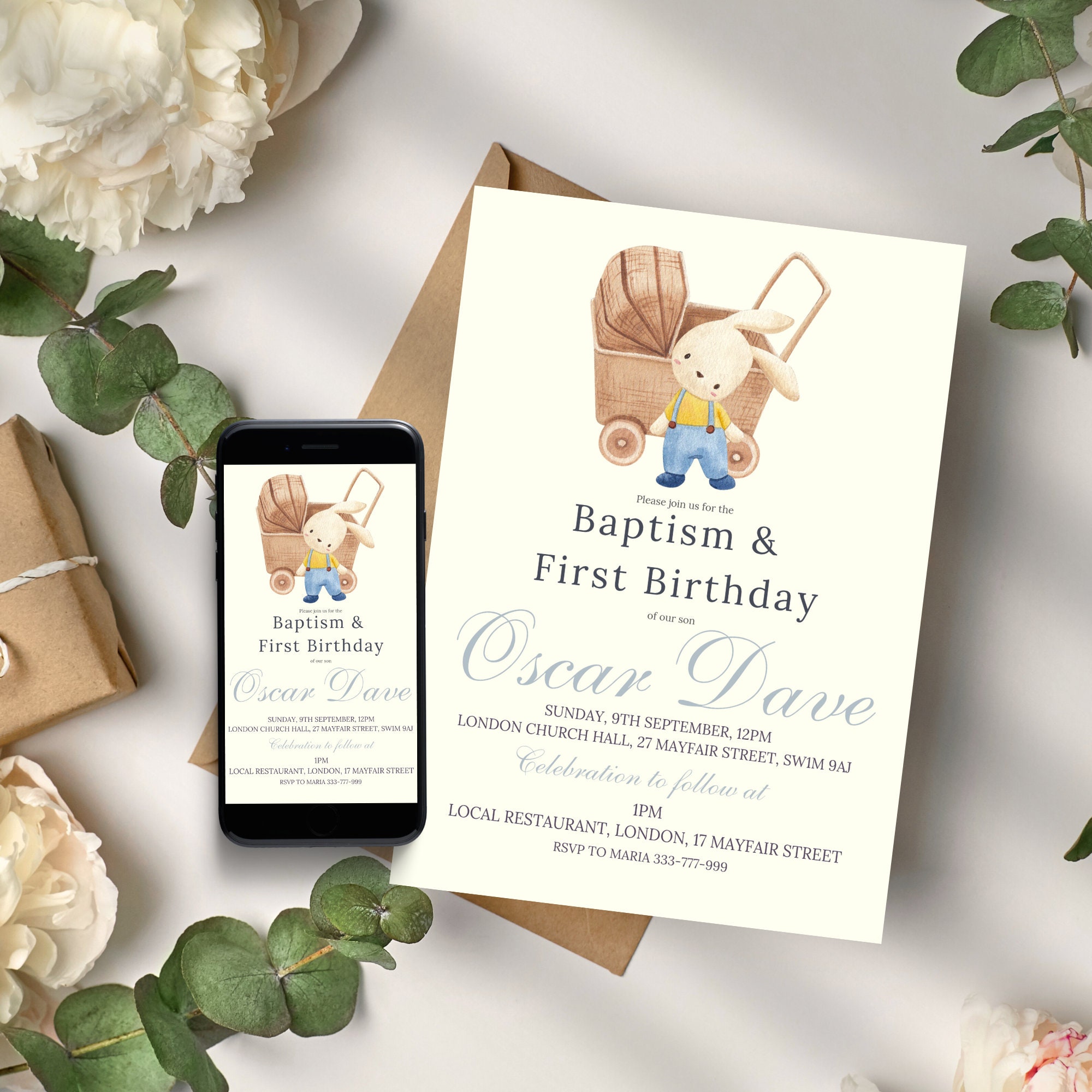Personalized First Birthday and Baptism Digital Invitation - Etsy