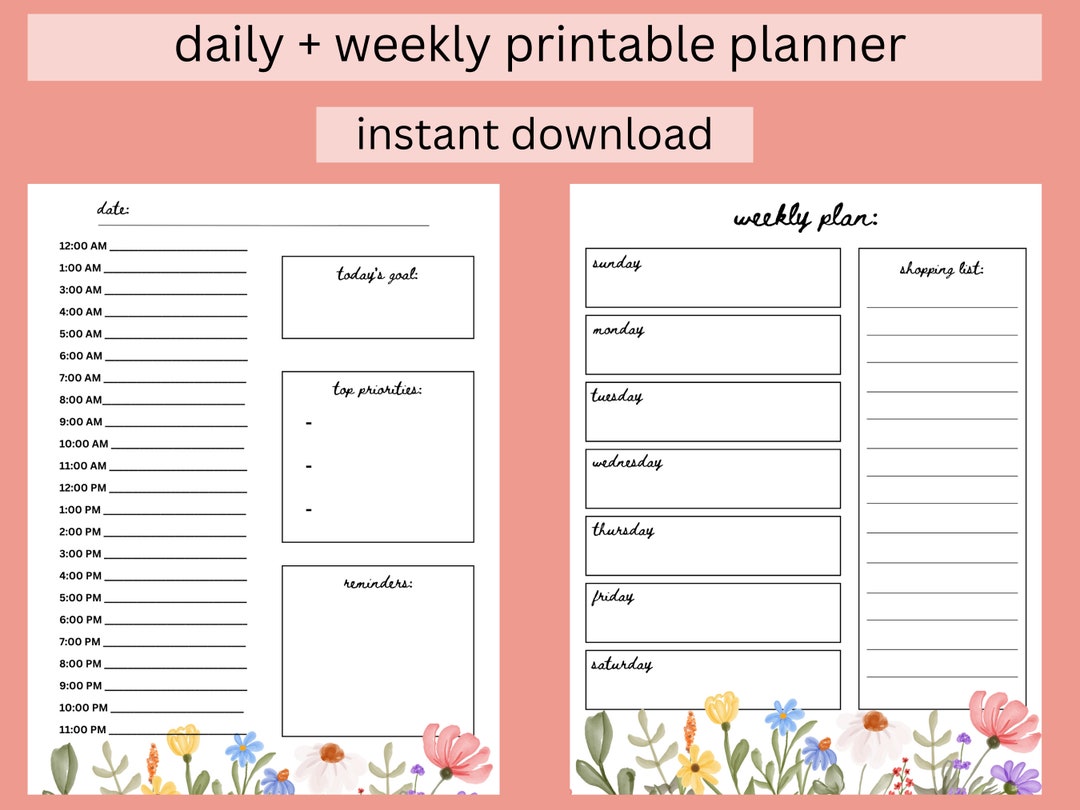 Daily Planner Printable Wildflower | Weekly Planner Printable | Floral ...