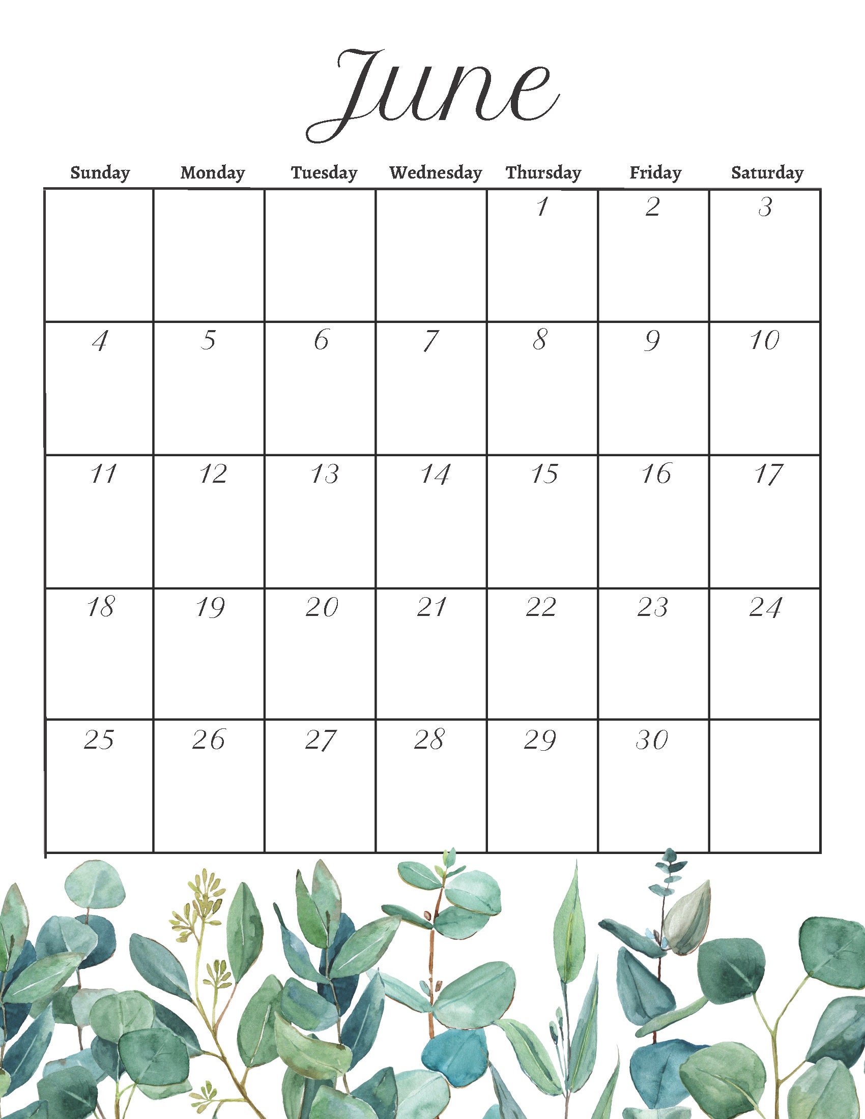 2023 Greenery Calendar | Yearly Calendar Printable | Greenery Printable ...