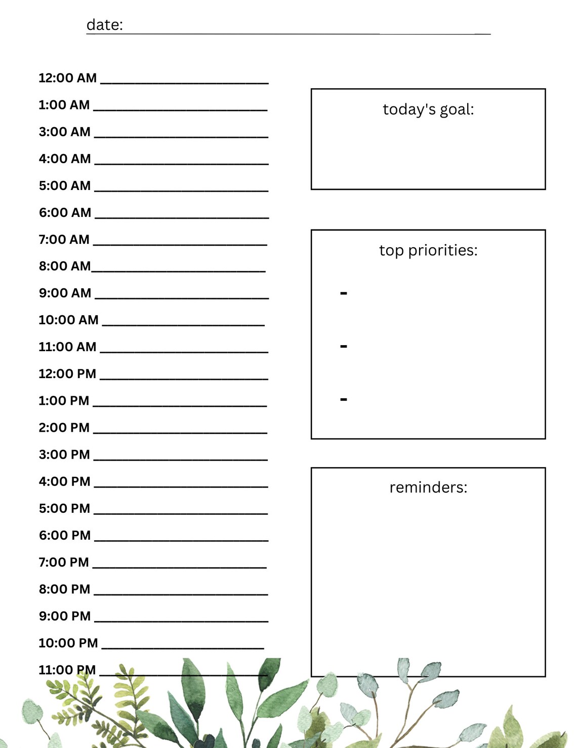 Daily Planner Printable Greenery | Weekly Planner Printable | Floral ...