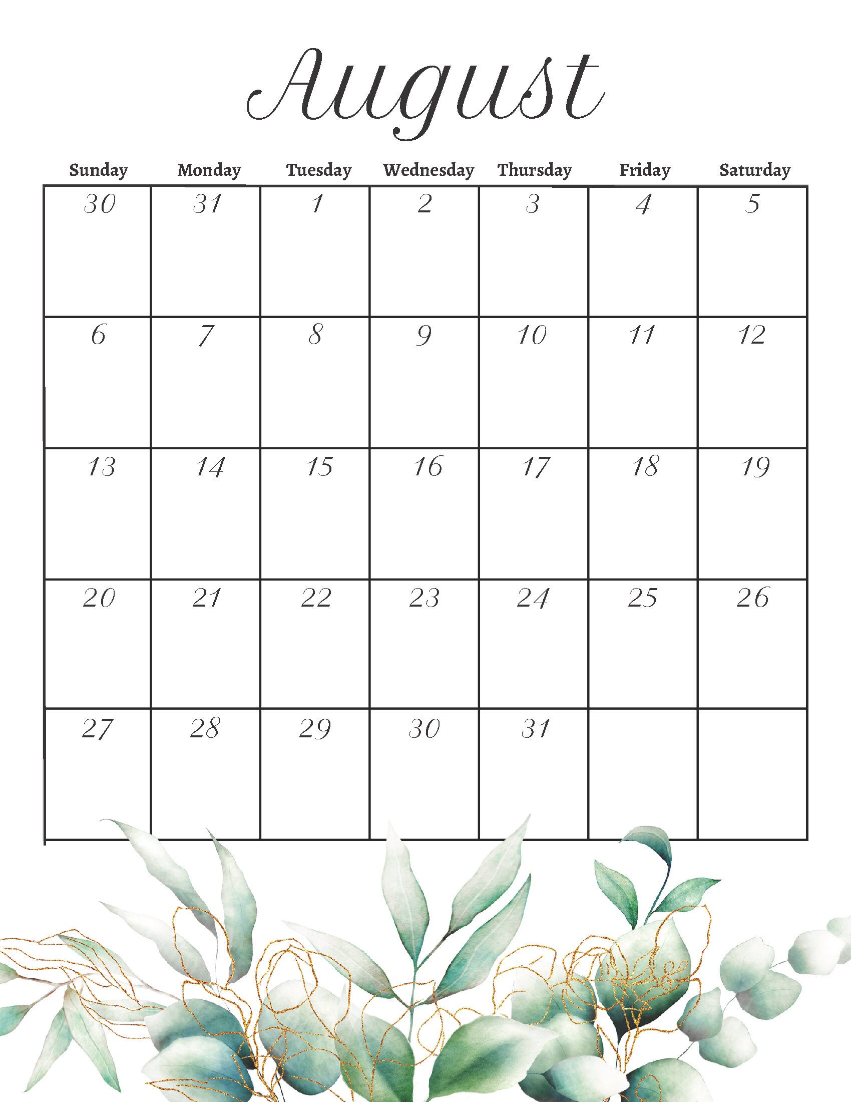 2023 Greenery Calendar | Yearly Calendar Printable | Greenery Printable ...