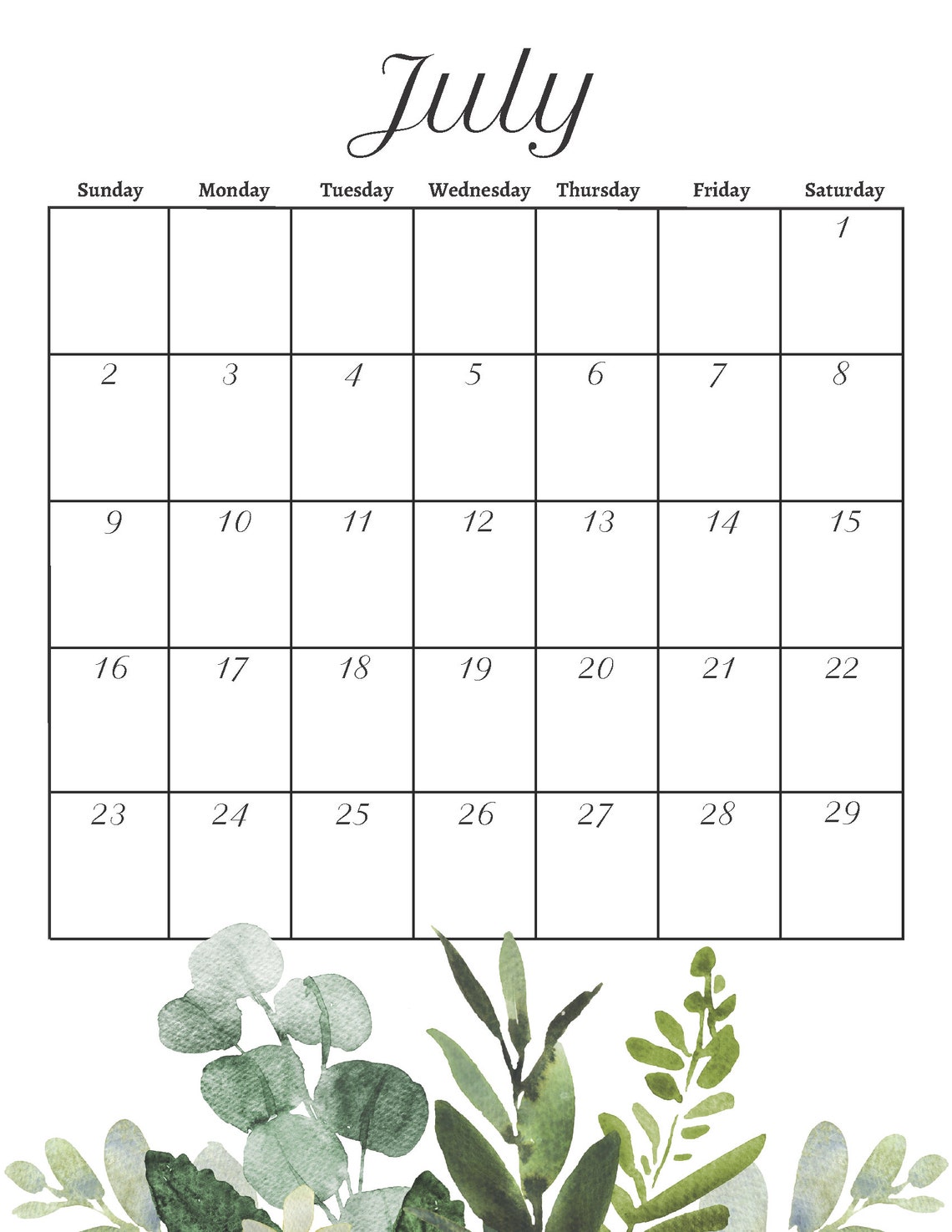 2023 Greenery Calendar | Yearly Calendar Printable | Greenery Printable ...