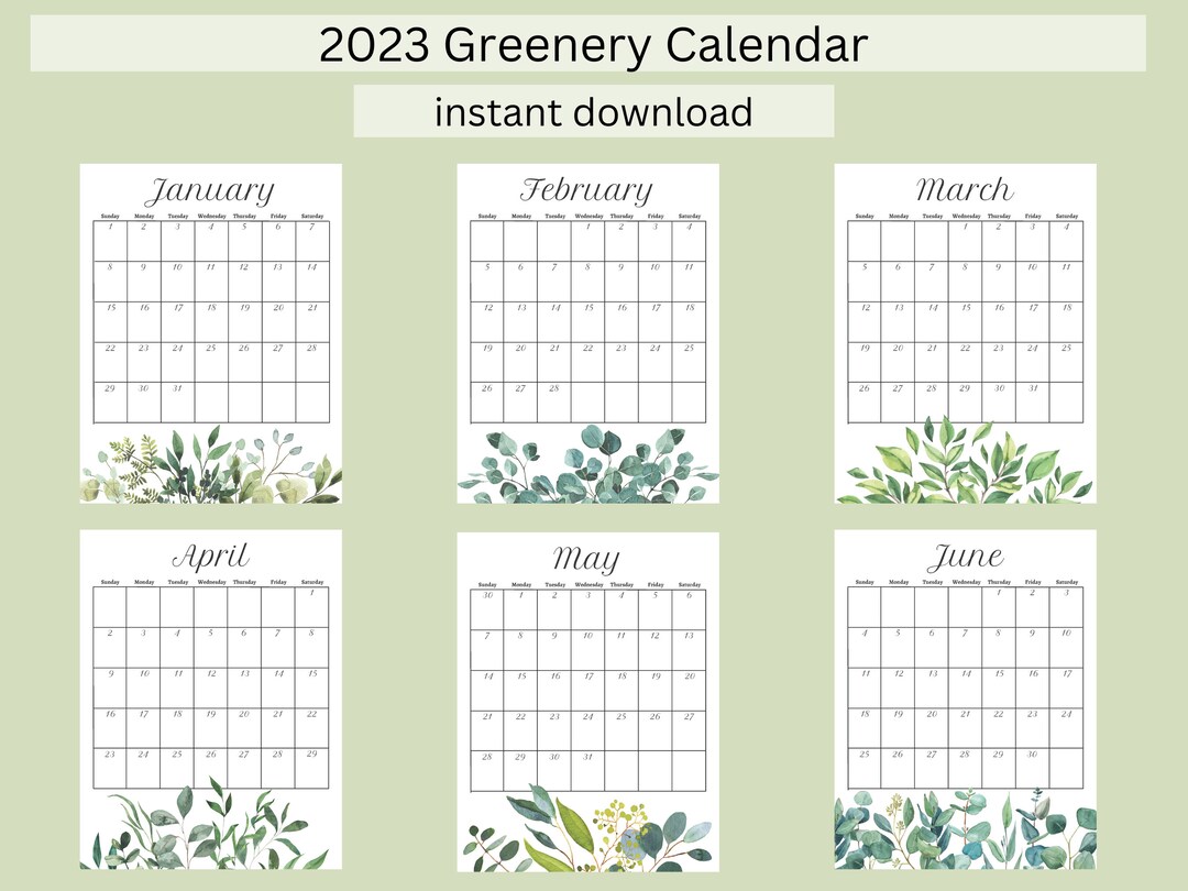 2023 Greenery Calendar | Yearly Calendar Printable | Greenery Printable ...