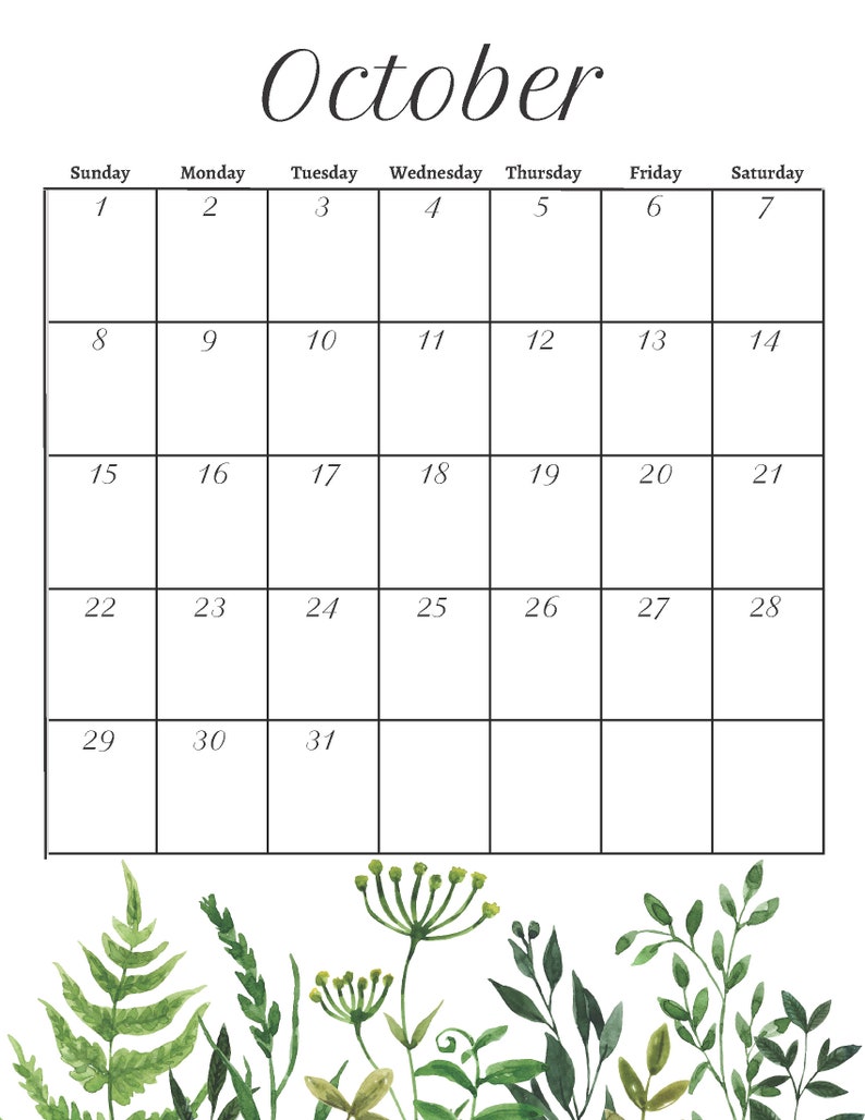 2023 Greenery Calendar | Yearly Calendar Printable | Greenery Printable ...
