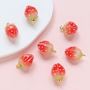 Cute Strawberry Charms, Strawberry Pendant, Resin Fruit Charms Pendant ...