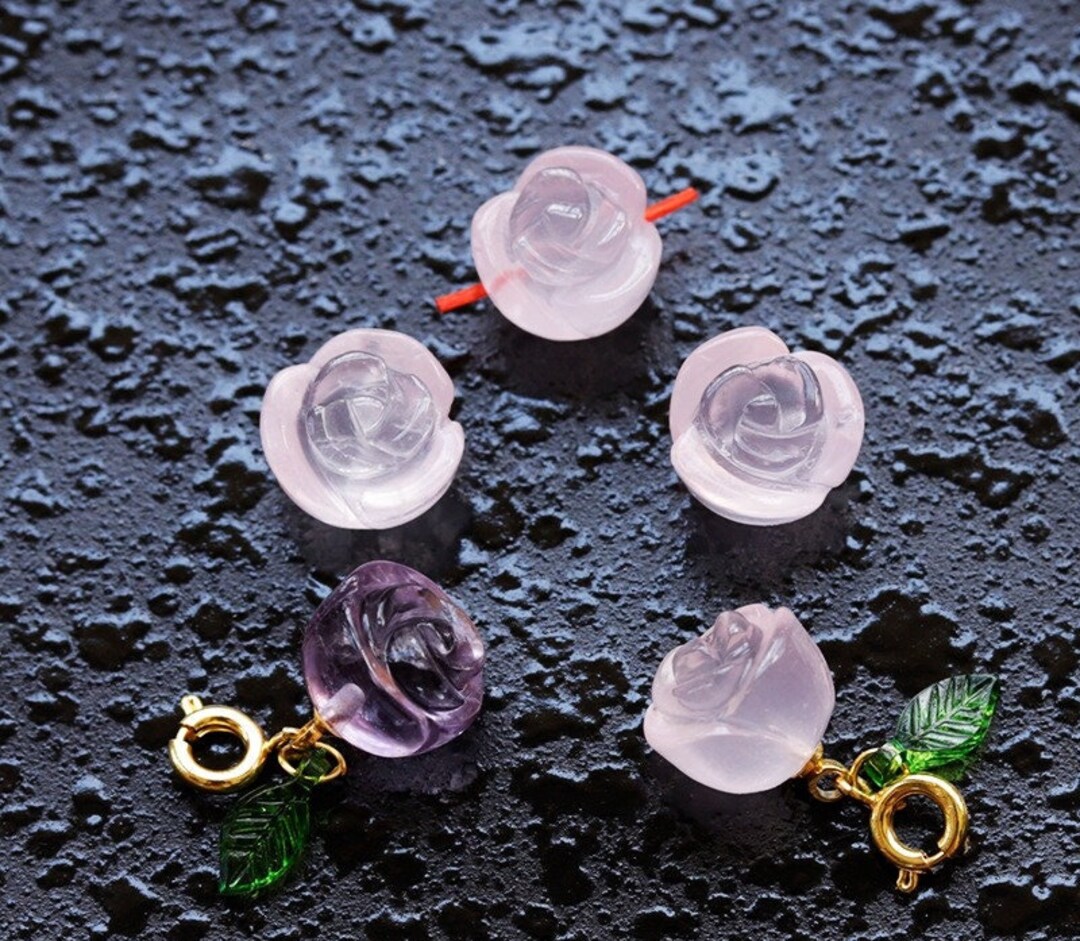 Pink Crystal Rose Flower, Hand Carved Pendant,natural Stone Small ...