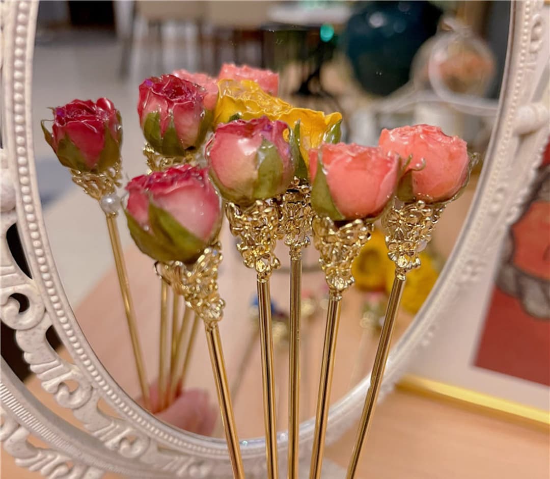 Flower Hair Stick,rose Hair Pin, Metal Hair Fork, Silver Hair Clip ...