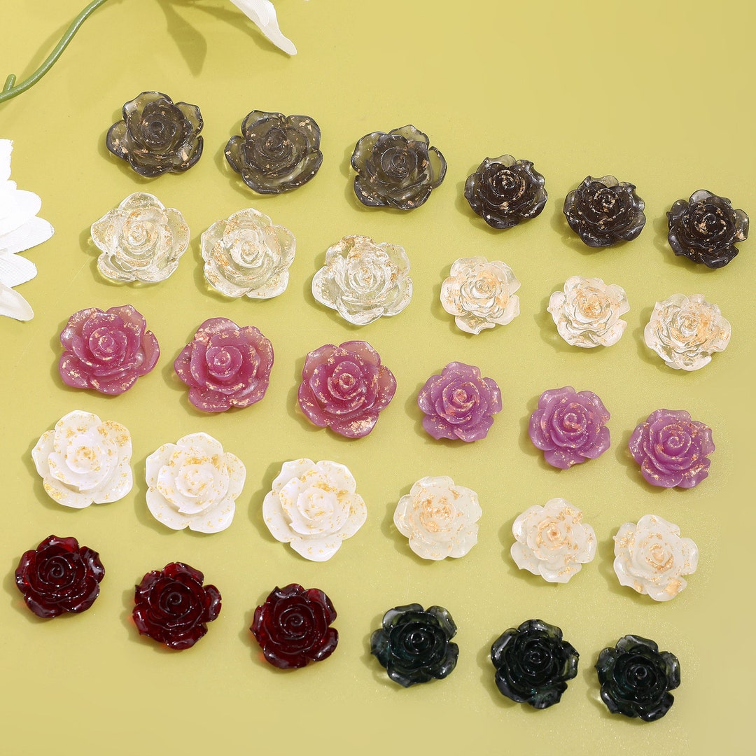 10pcs Rose Glitter Flower Decoden Charms Flower Resin Flatbacks ...