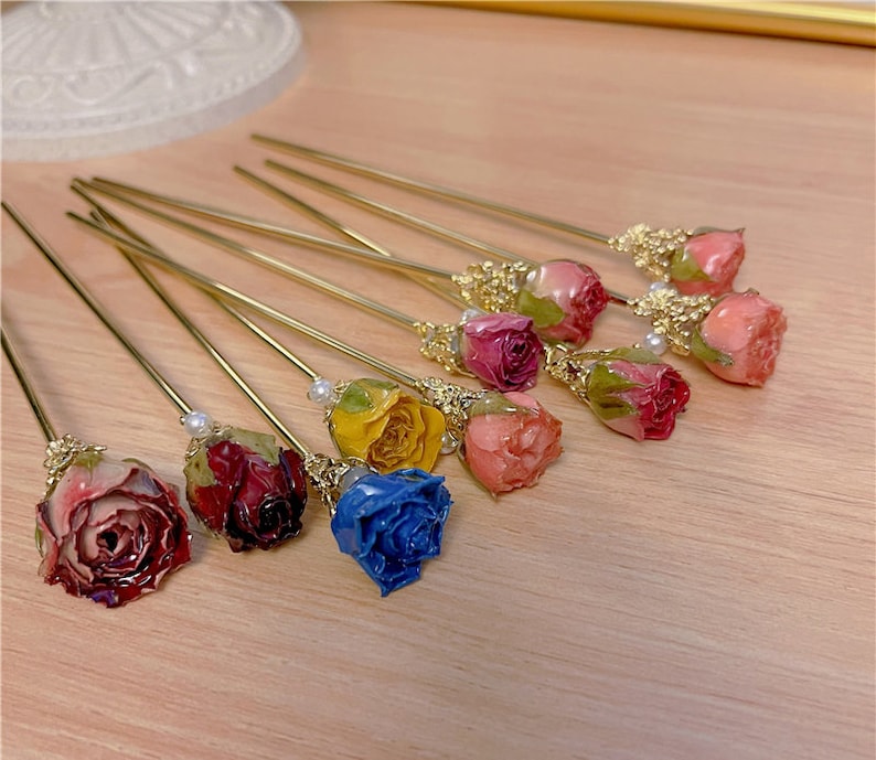 Flower Hair Stick,rose Hair Pin, Metal Hair Fork, Silver Hair Clip ...