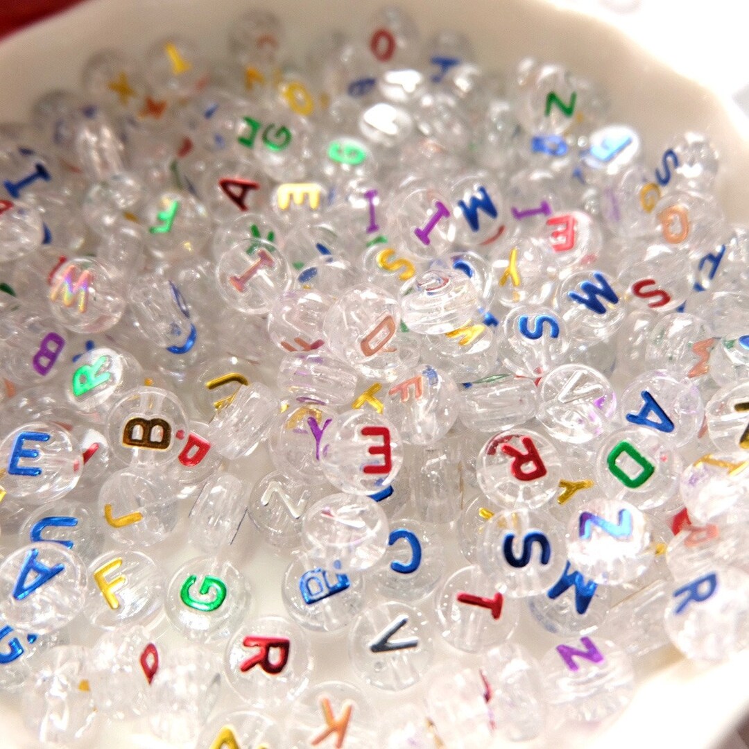 100PCS Colorful Letter Beads, Clear Name Initial Letter Beads , DIY ...