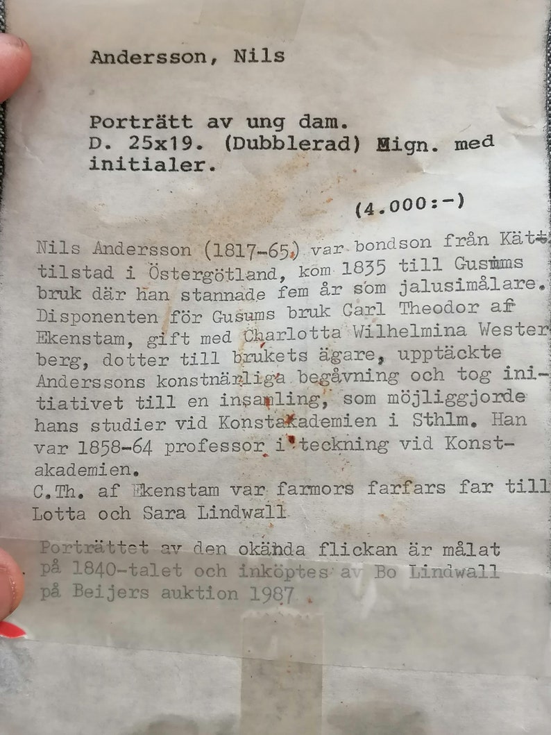 Oilpainting Portrait of a Young Woman by Nils Andersson Sweden - Etsy