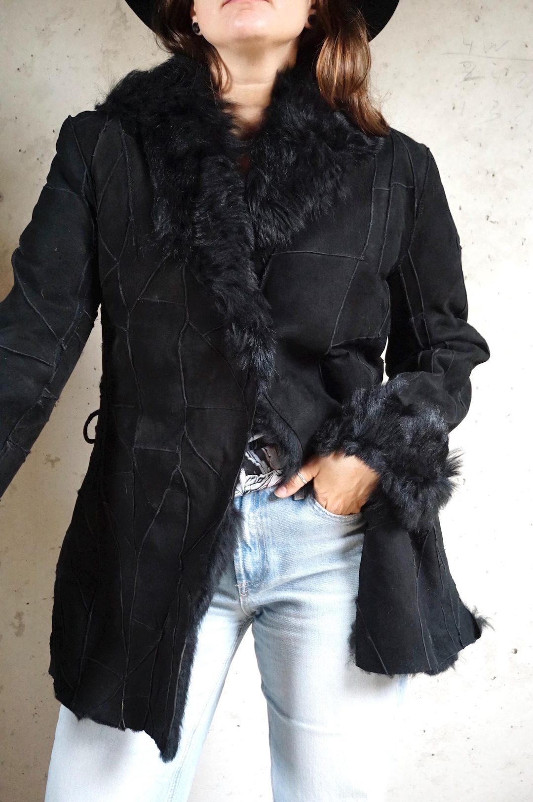 Vintage Patchwork Faux Fur Coat Black Warm Penny Lane Winter Coat M - Etsy