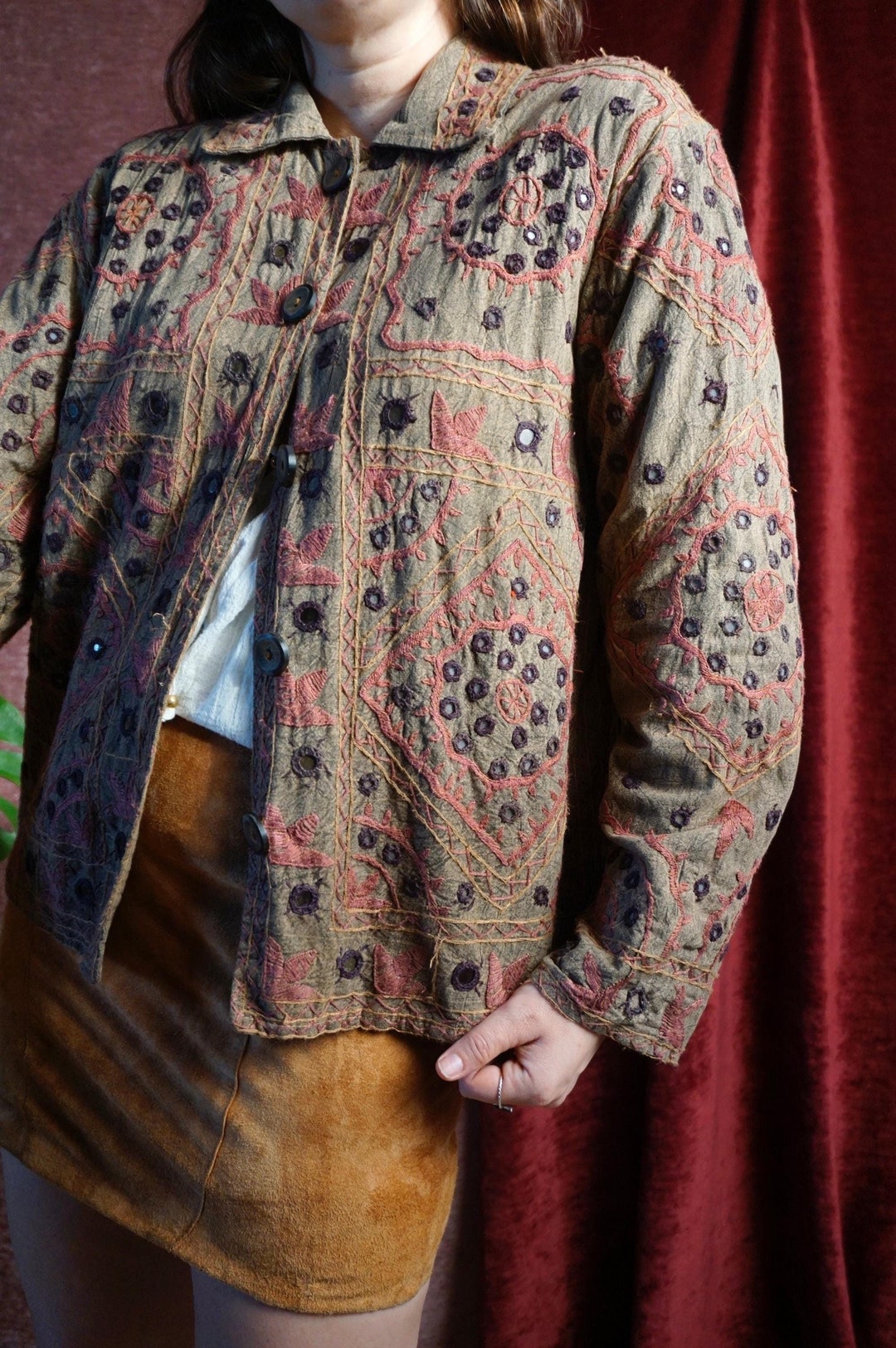 Vintage Indian Cotton Jacket With Embroidery and Mirrors M/L - Etsy