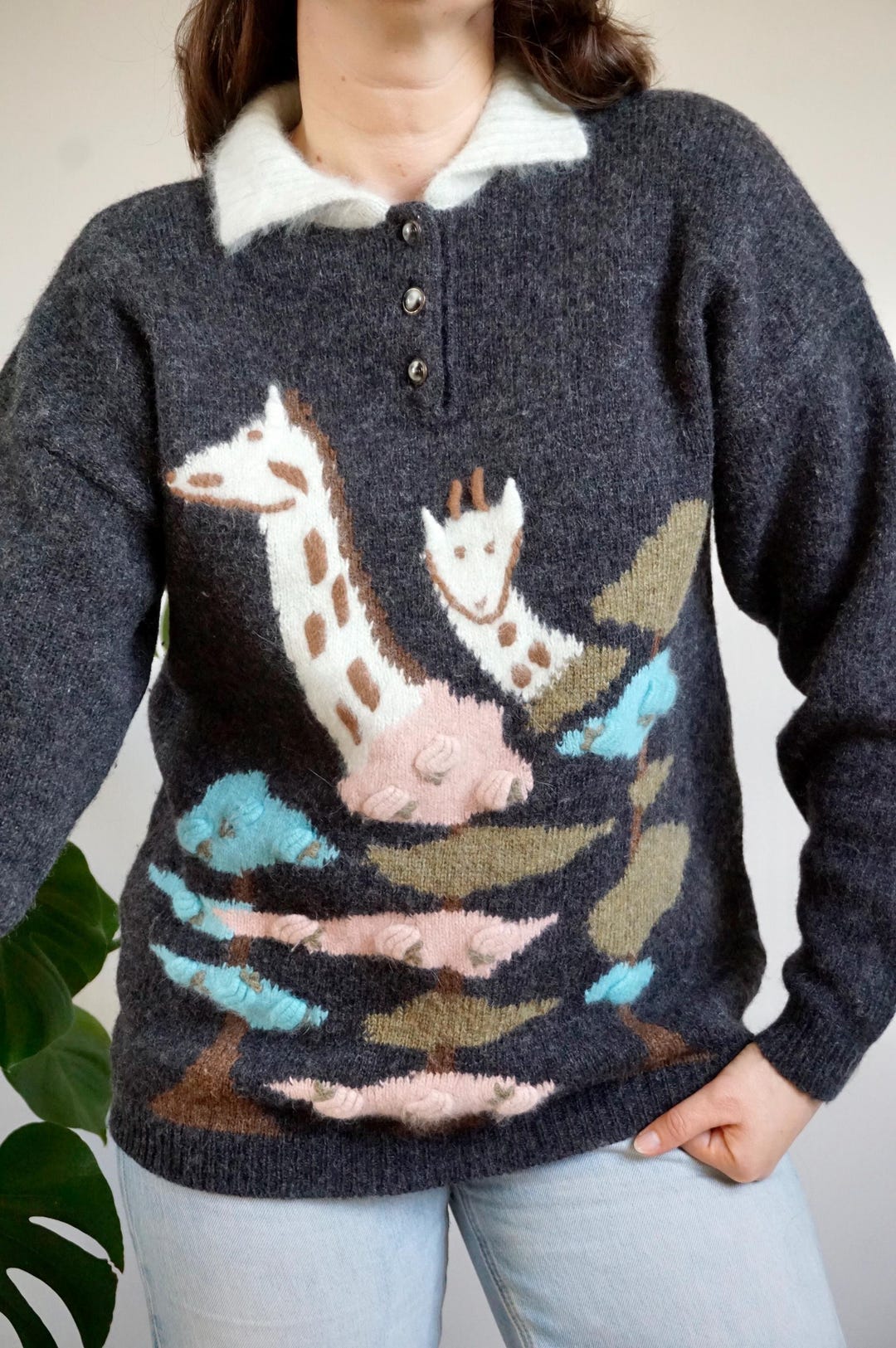 Vintage Sweater - Cozy and Warm - Giraffe Print - Wool - M - Etsy