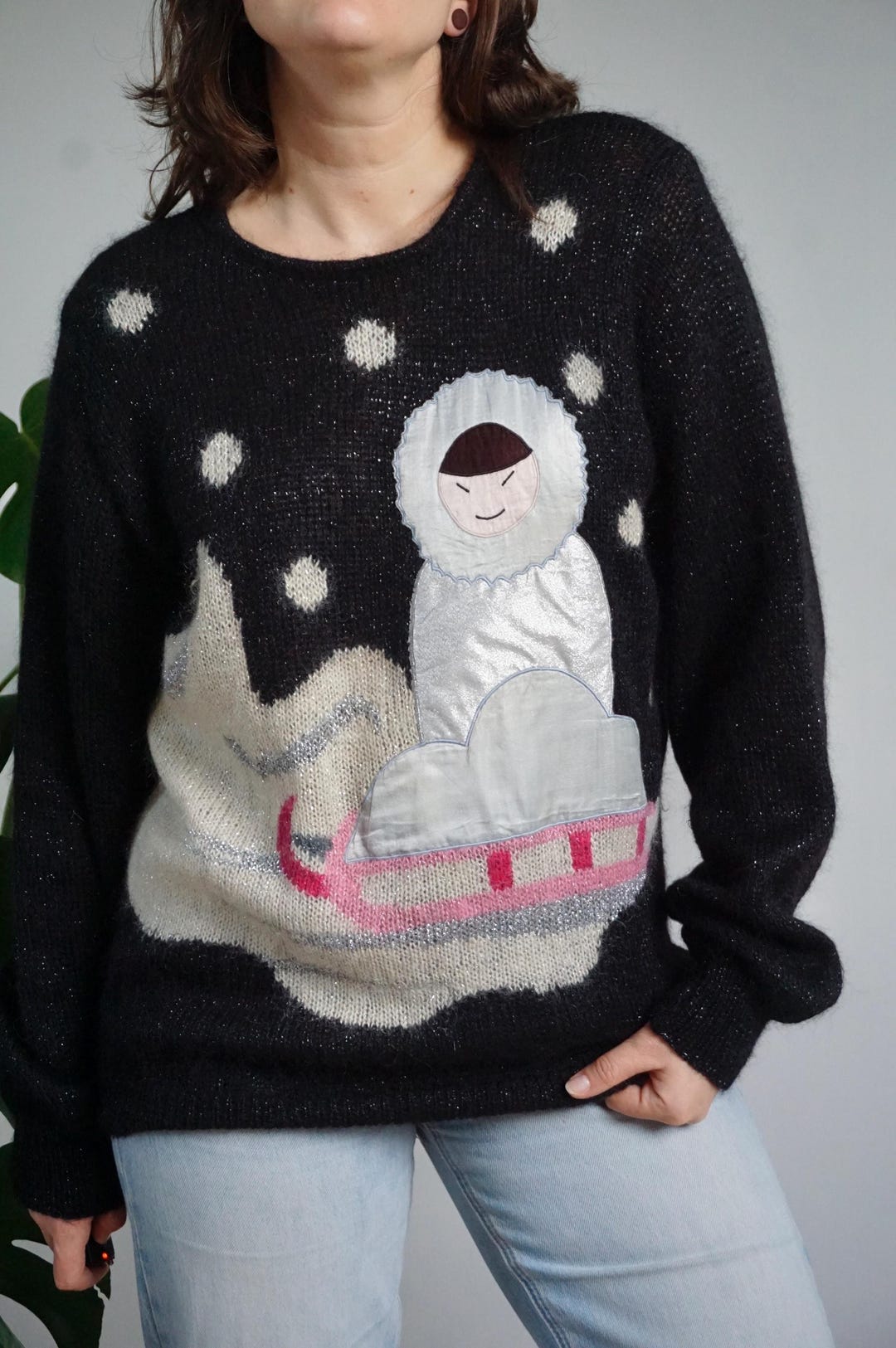 Vintage Knitted Sweater - Fun Igloo Print - L - Etsy
