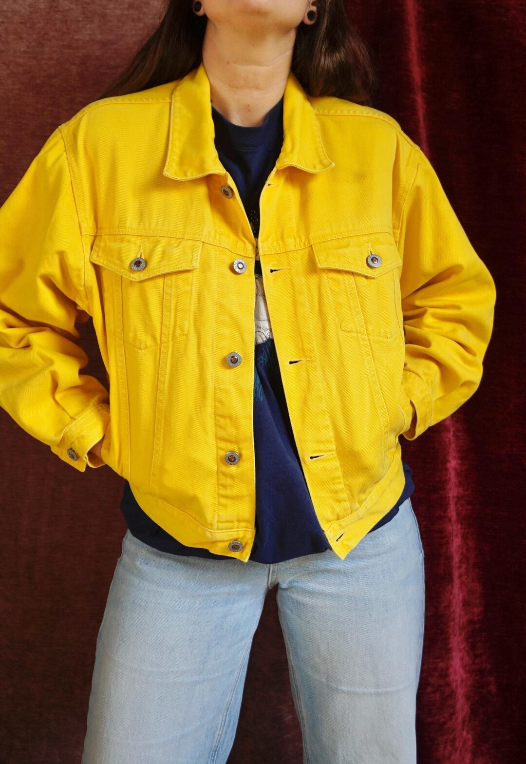 Vintage Bright Yellow Denim Jacket Unisex M - Etsy
