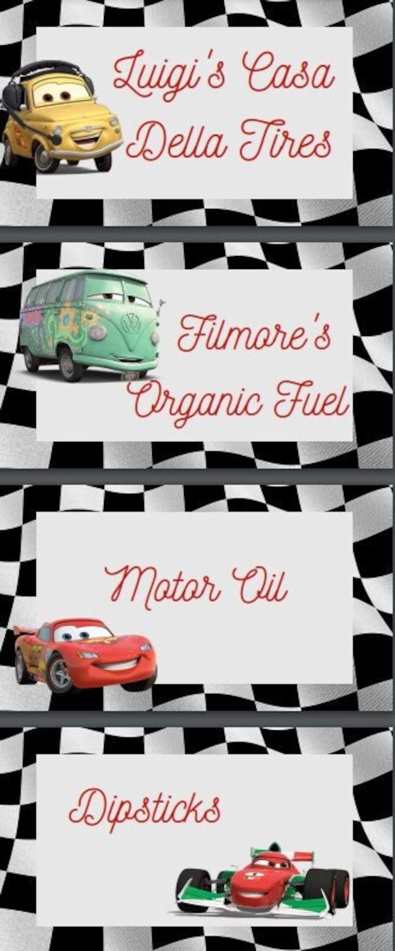 Cars Movie Food Tags - Etsy