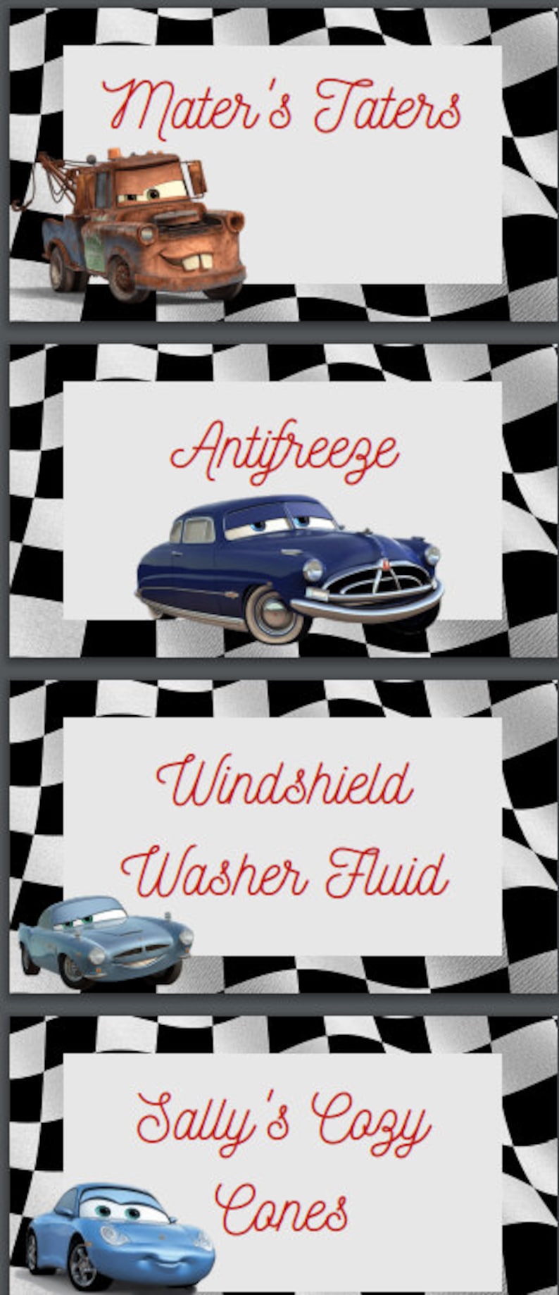 Cars Movie Food Tags - Etsy