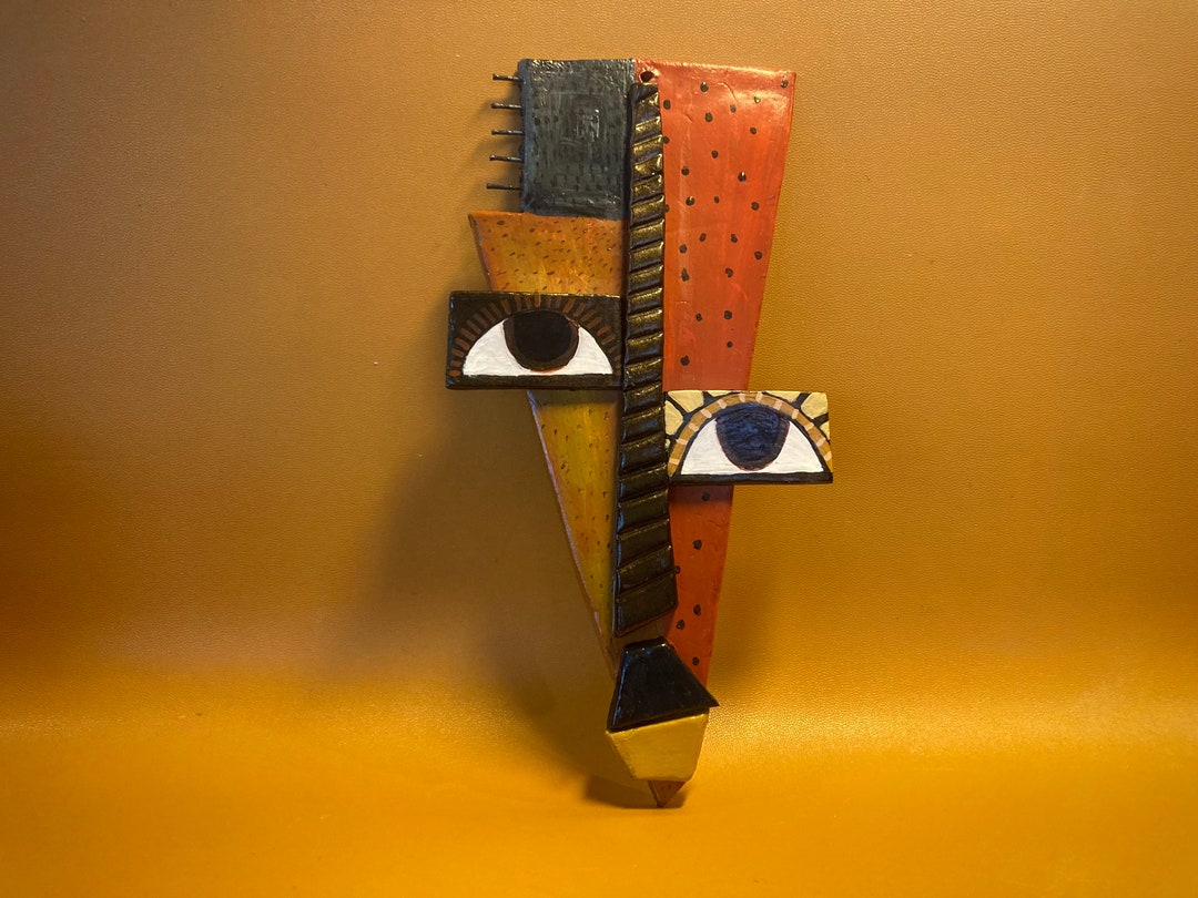 Abstract Cubism Wall Mask, Colorful Living-room Decor, Handmade Clay ...