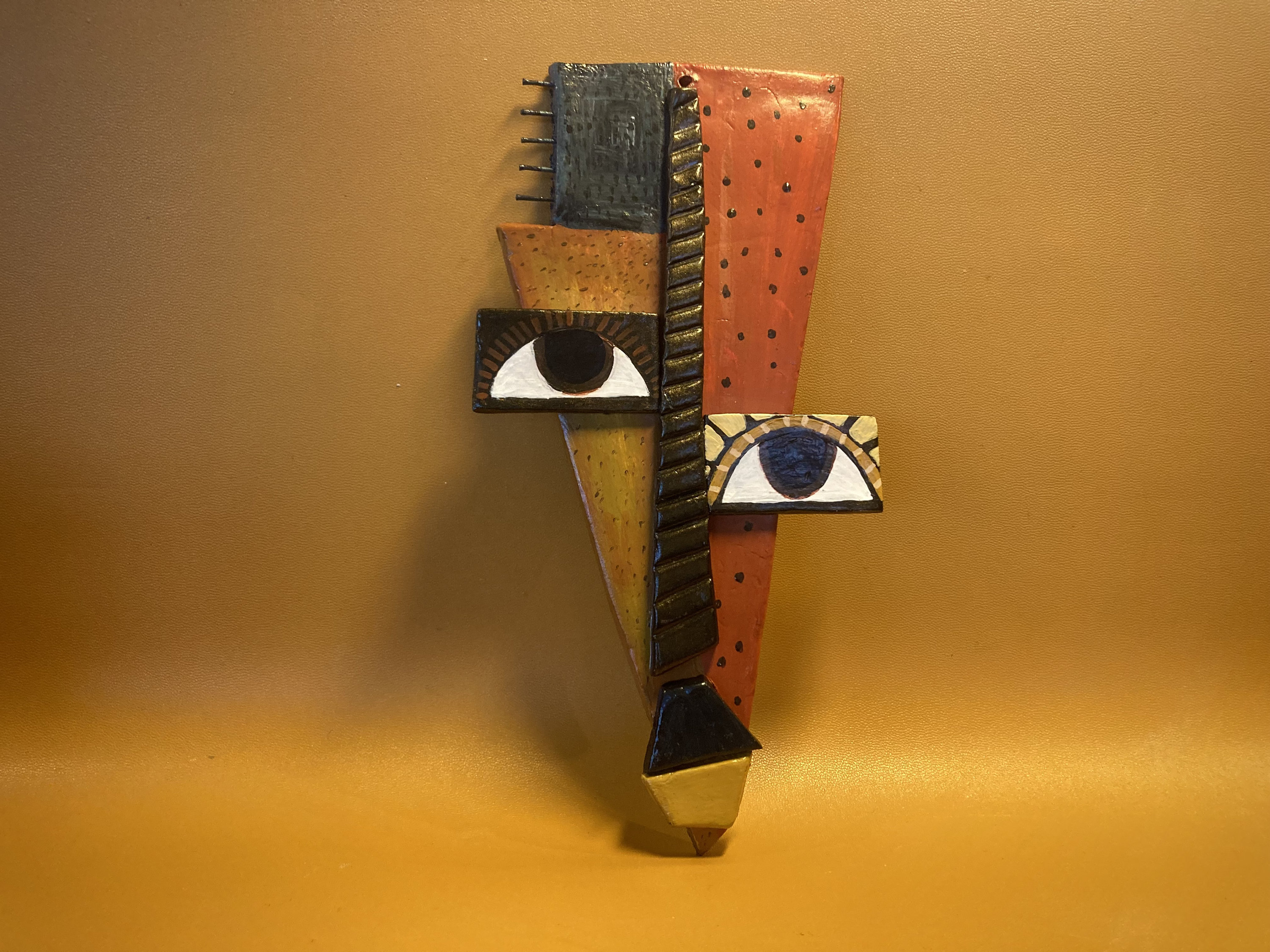 Abstract Cubism Wall Mask, Colorful Living-room Decor, Handmade Clay ...