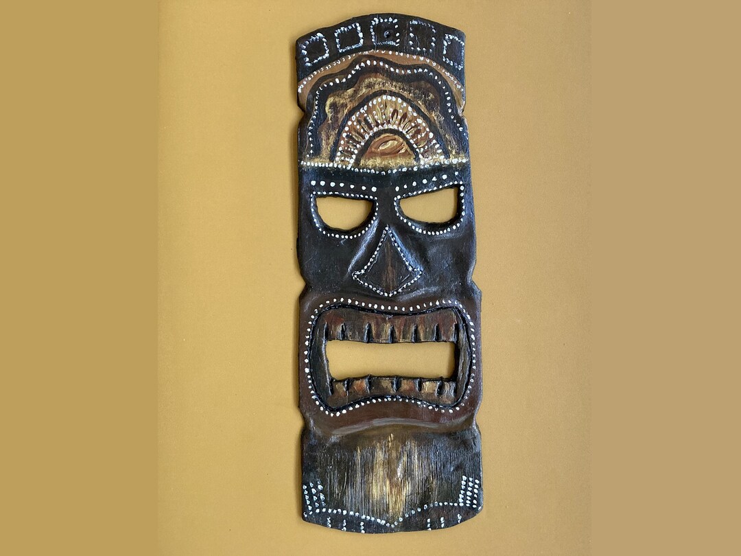 Tiki Totem Mask, Decorative Shaman Wall Art, Tribal Clay Mask. Boho ...