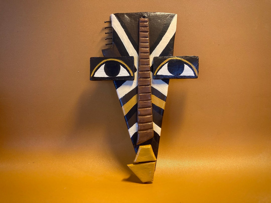 Abstract African Cubism Wall Mask, Colorful Living-room Decor, Handmade ...