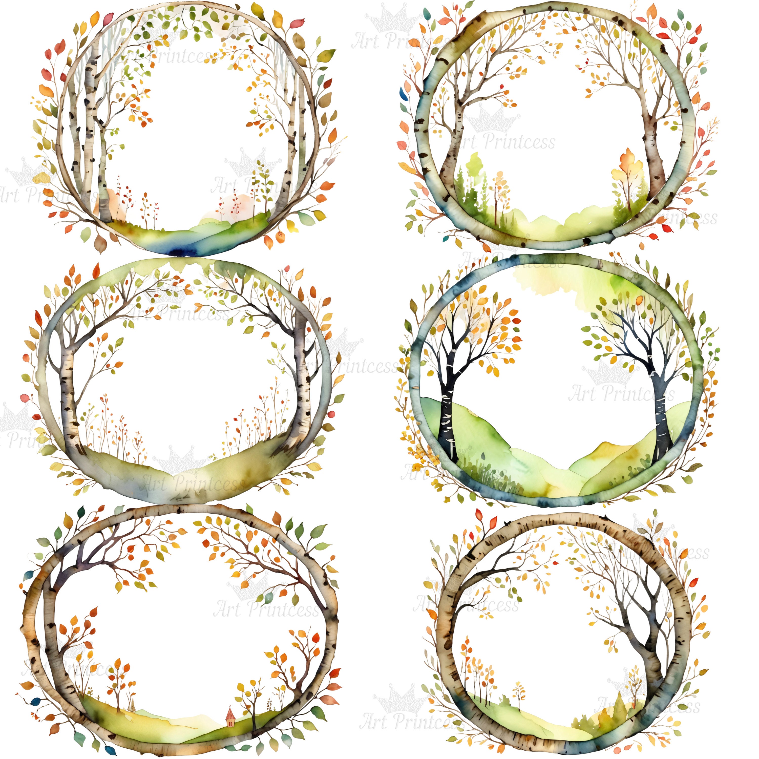 Watercolor Birch Tree Border Frames Clipart Birch Tree Borders ...