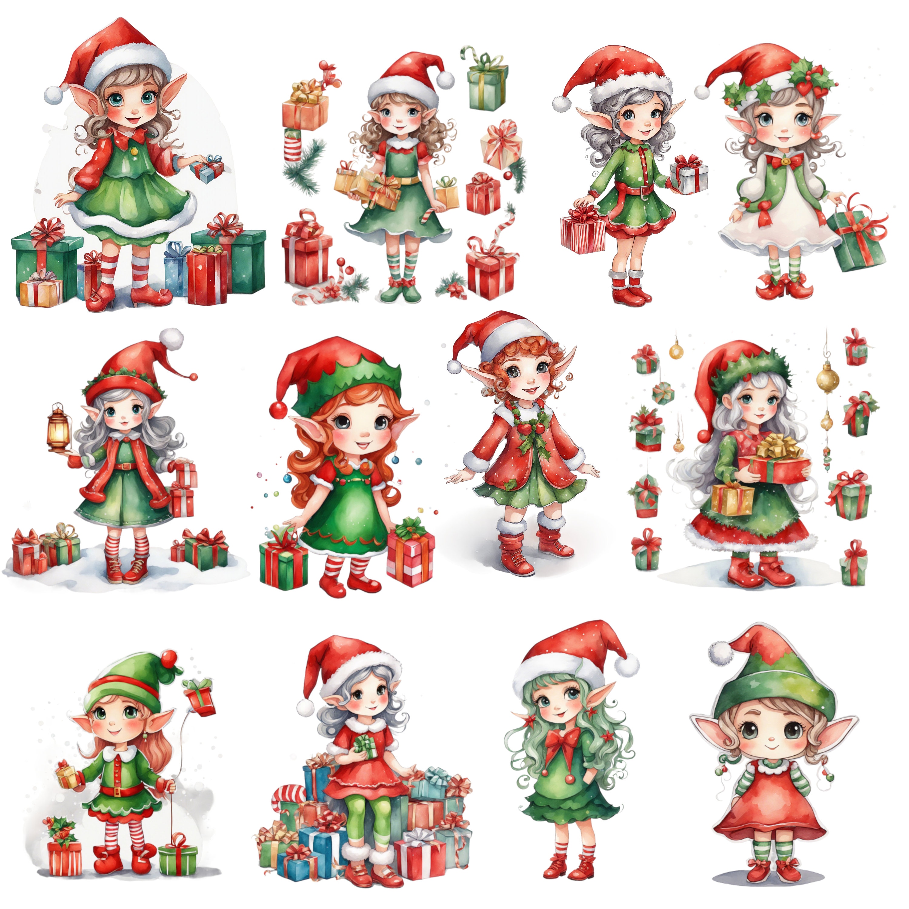 80 Christmas Elf Clipart Bundle Christmas Elves PNG Cute Watercolor ...