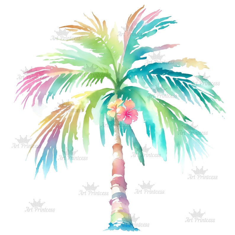 Preppy Palm Tree Watercolor Clipart PNG Pastel Tropical Palm Tree ...