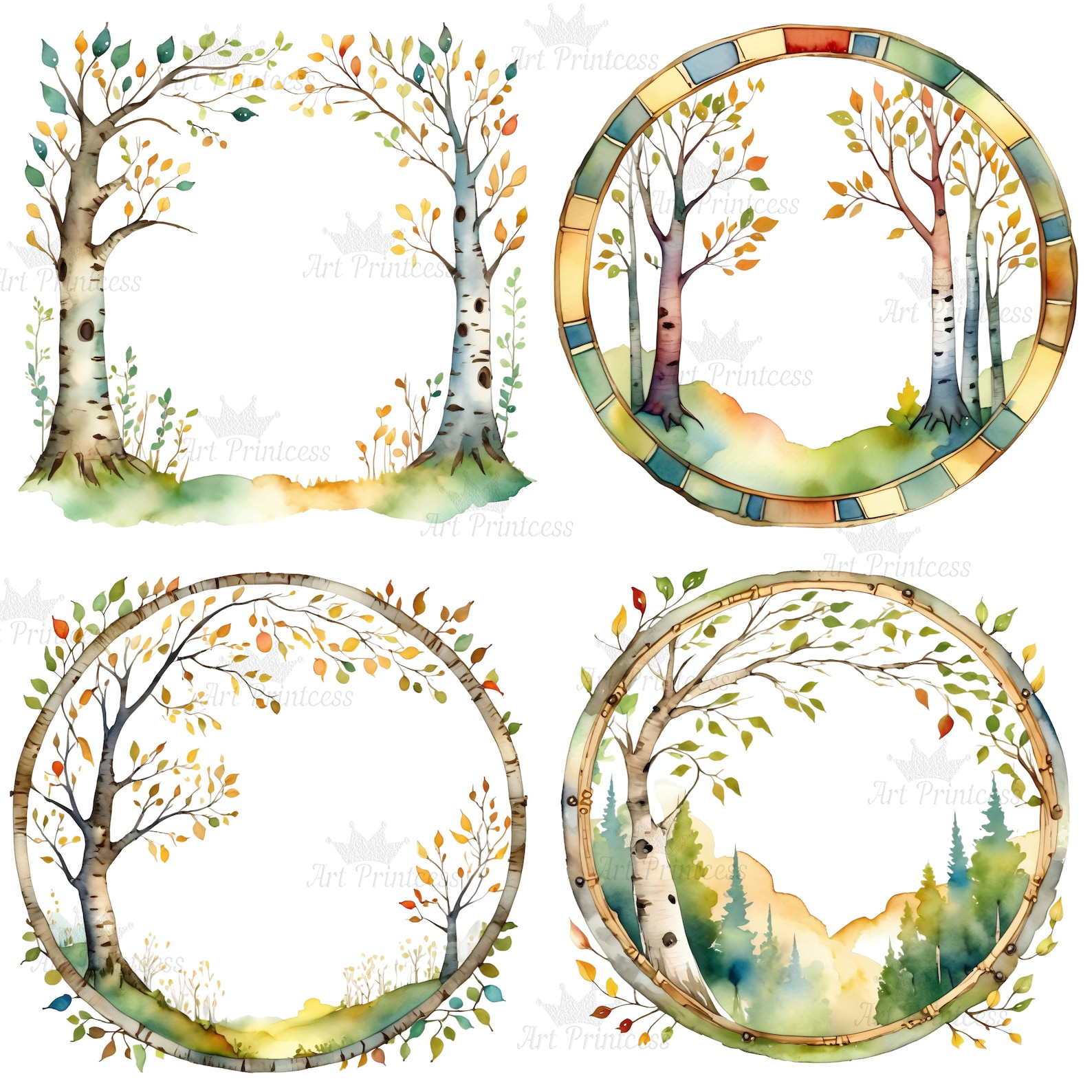 Watercolor Birch Tree Border Frames Clipart Birch Tree Borders ...