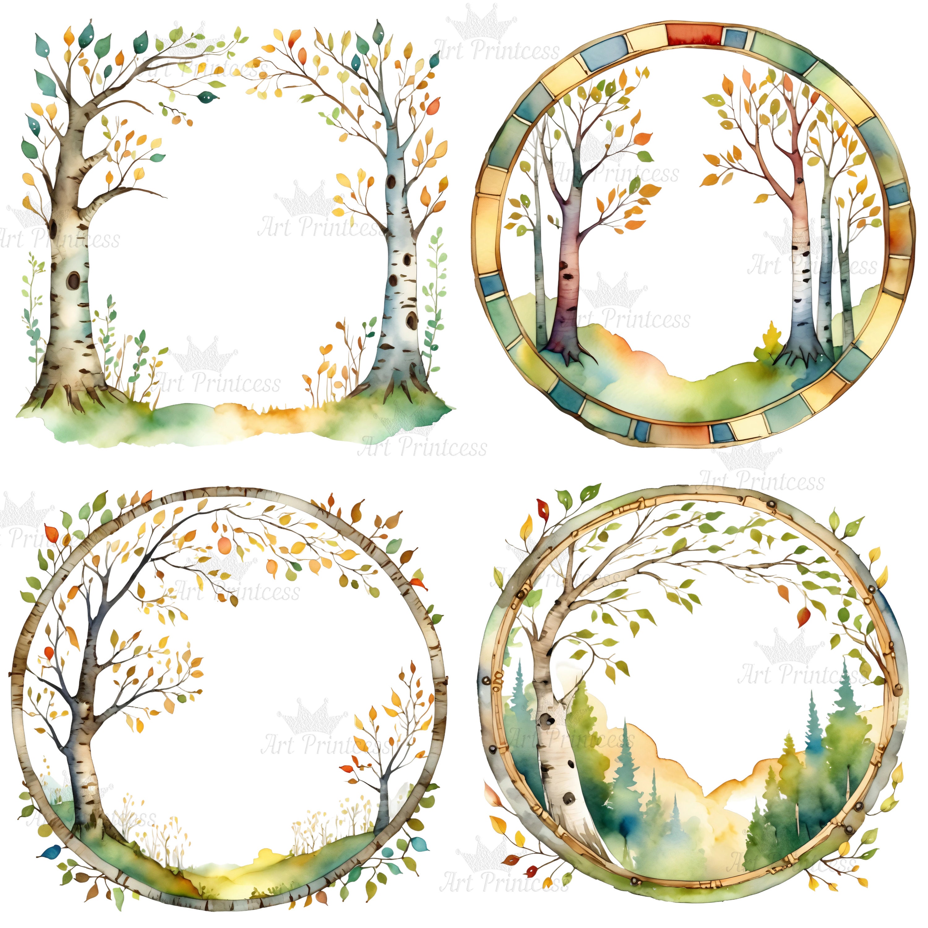 Watercolor Birch Tree Border Frames Clipart Birch Tree Borders ...