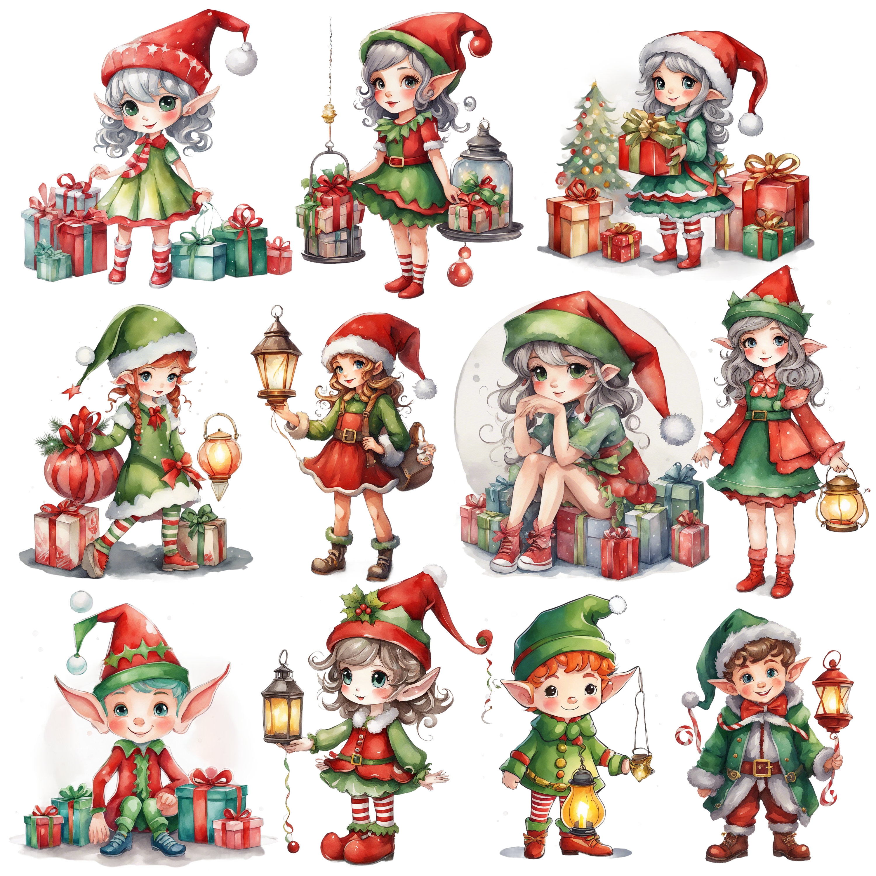 80 Christmas Elf Clipart Bundle Christmas Elves PNG Cute Watercolor ...