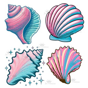 Preppy Seashell Watercolor Clipart PNG Pastel Tropical Glitter Seashell ...