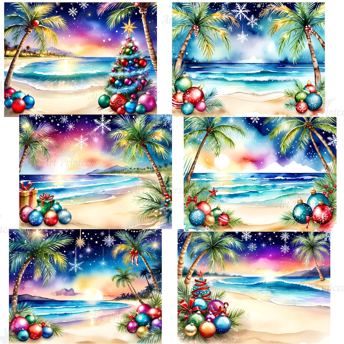 Tropical Christmas Watercolor Palm Tree Clipart Palm Tree Beach ...