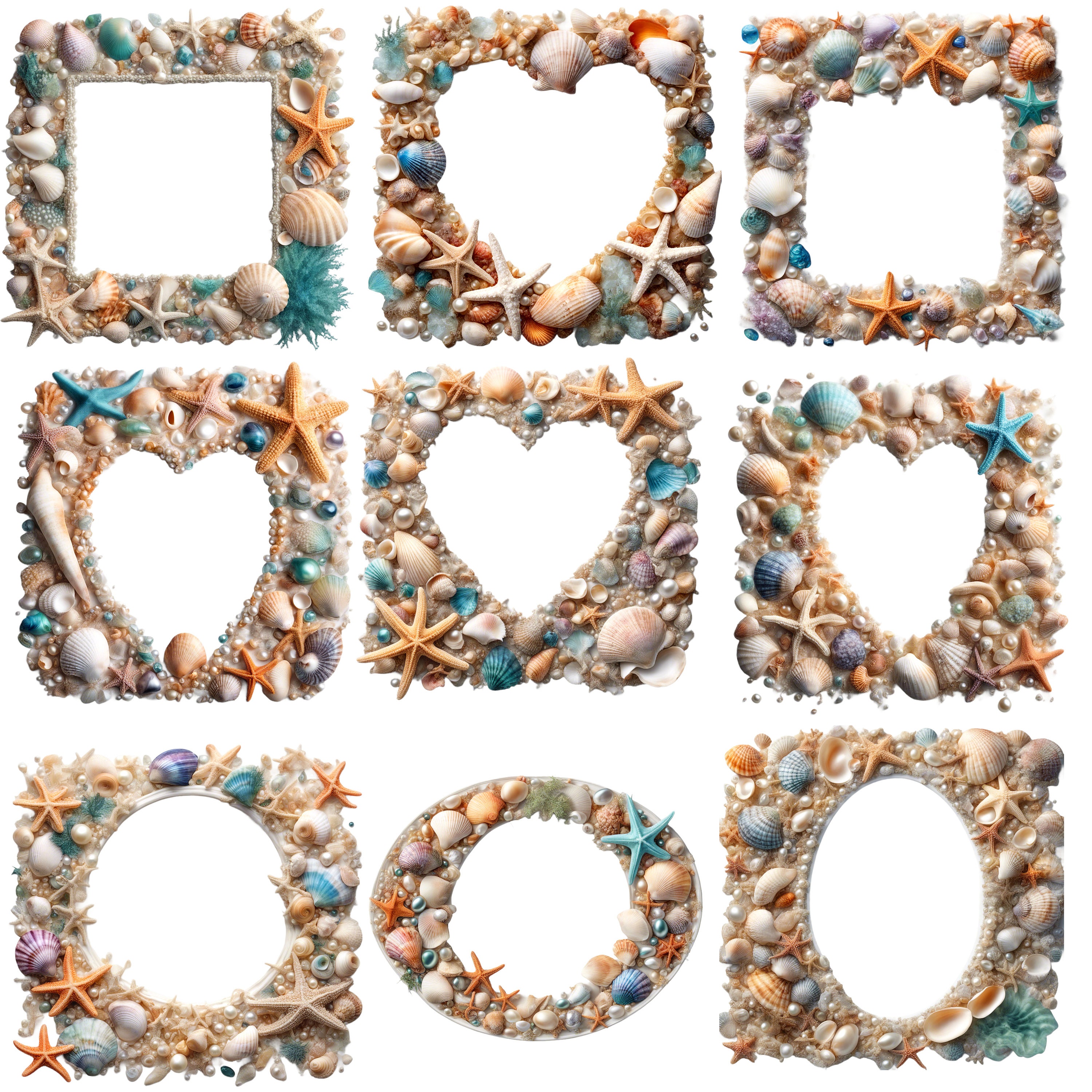 Coastal Tropical Photo Frames Clipart PNG Digital Download Bundle Beach ...