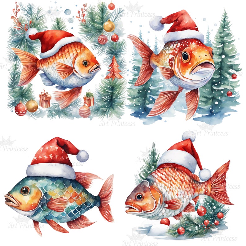 Christmas Fish Clipart PNG Fish in Christmas Hat Clipart Nautical ...