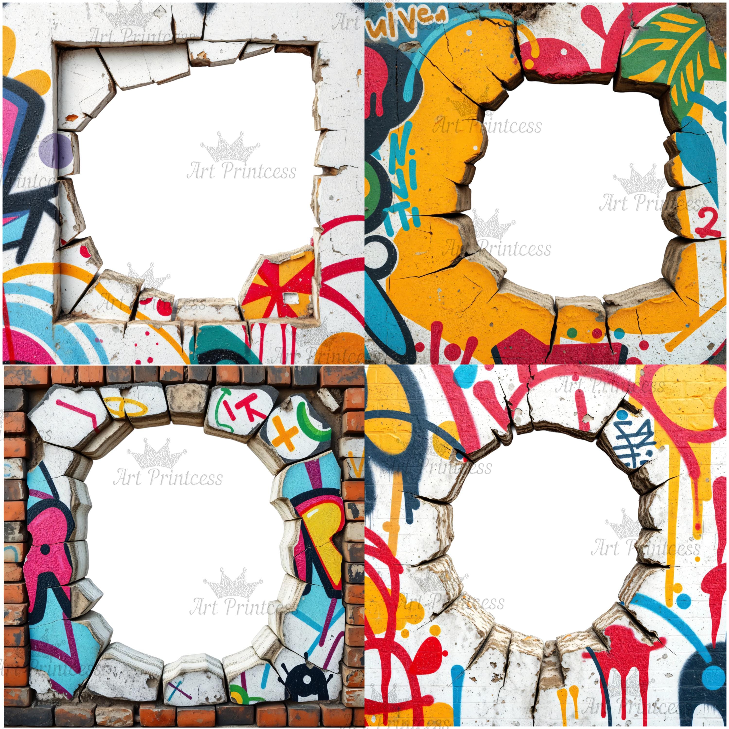Funky Graffiti Frame Overlays PNG Clipart 3D Grunge Wall Crack Effect ...
