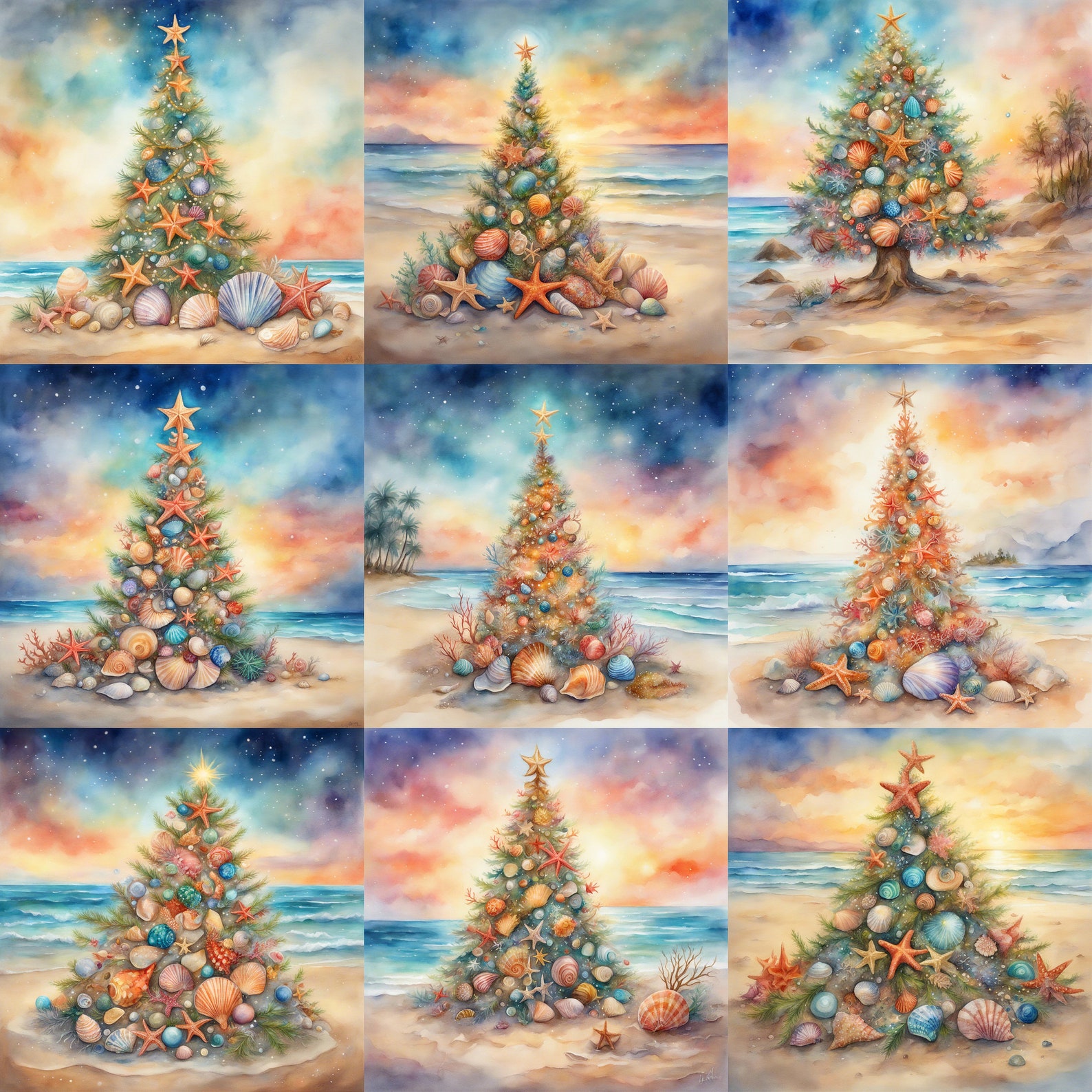 Christmas on the Beach Watercolor Clipart Coastal Christmas Digital ...